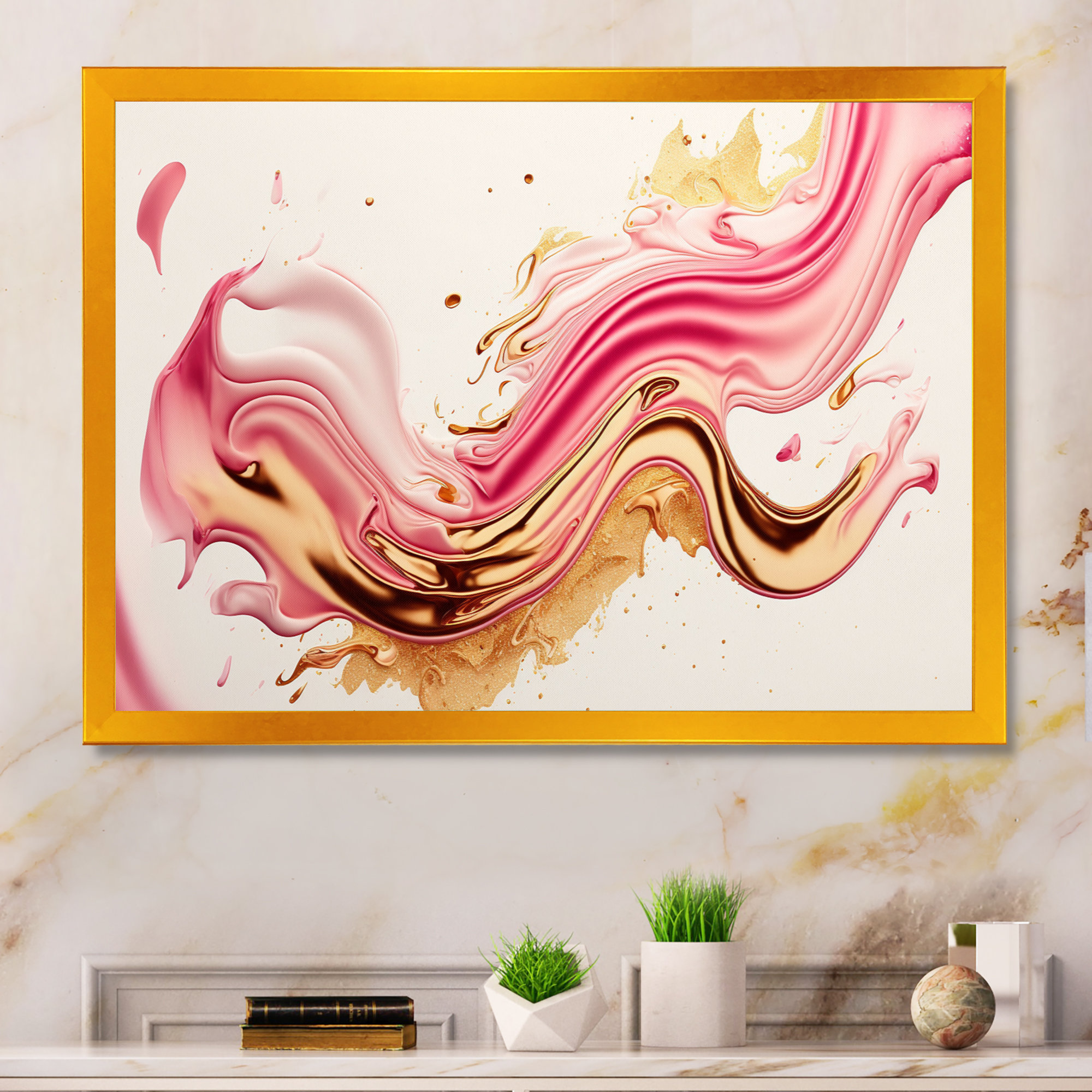 Ivy Bronx Bold Pink And Gold Flow Art IV - Modern Canvas Wall Art ...