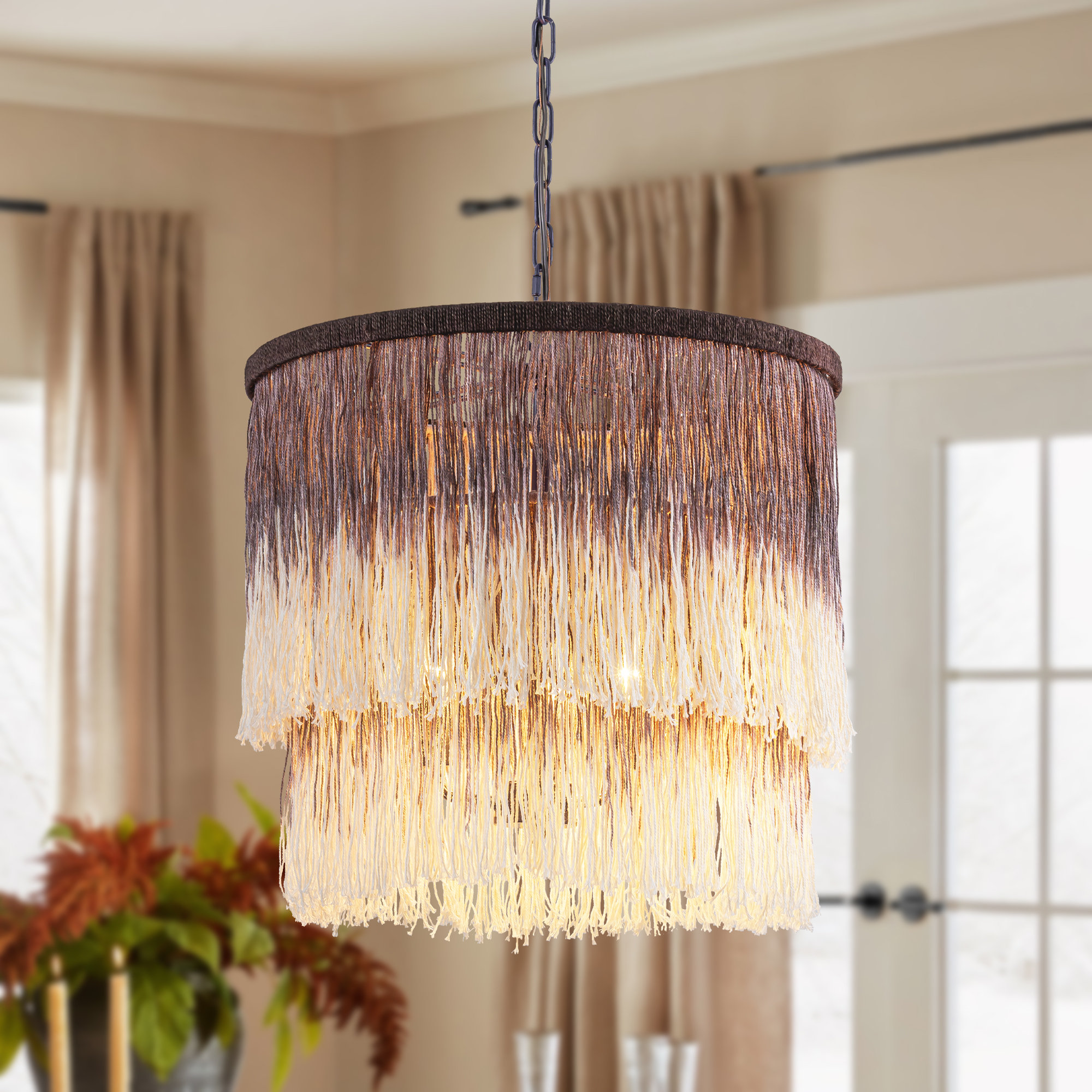 Dakota Fields Delaplaine Fringe 3 - Light Bohemian Tassel Chandelier ...