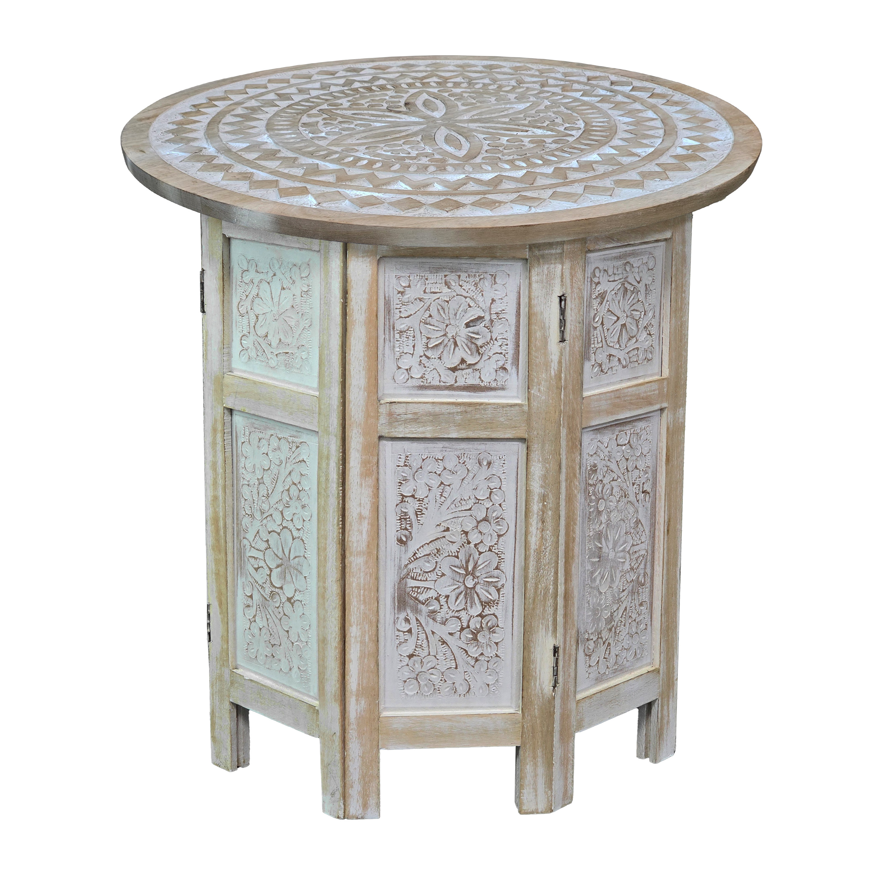 Ophelia & Co. Accent Side Table, Mango Wood 18 Inch Round Top, Hand ...