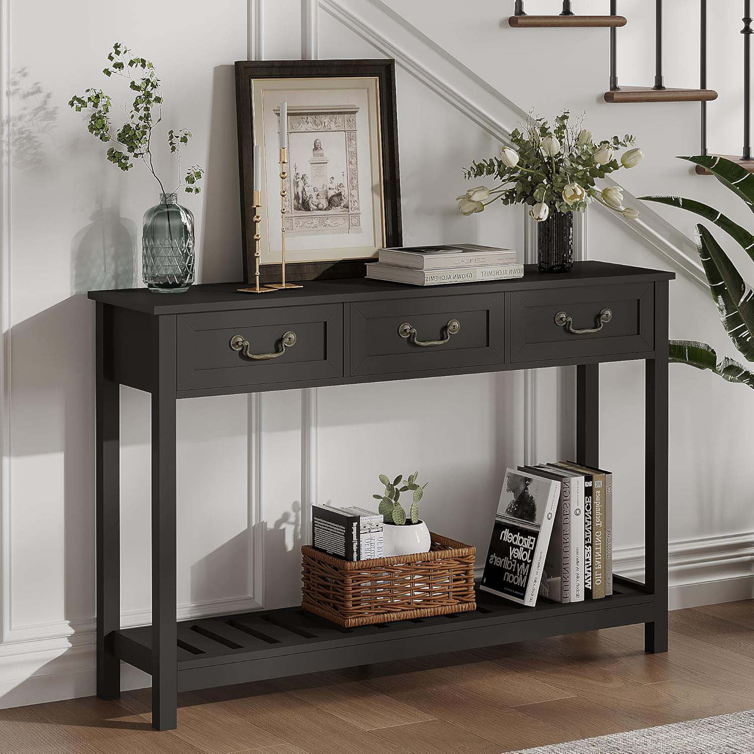 One Allium Way Console Table With 3 Drawers, Rustic Entryway Table ...