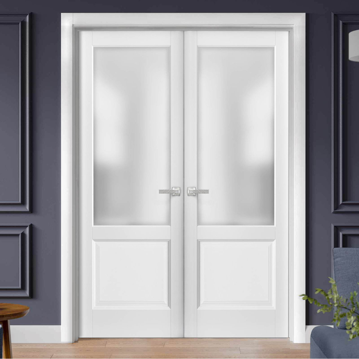 SARTODOORS Lucia Frosted Glass Standard White Doors with Installation ...