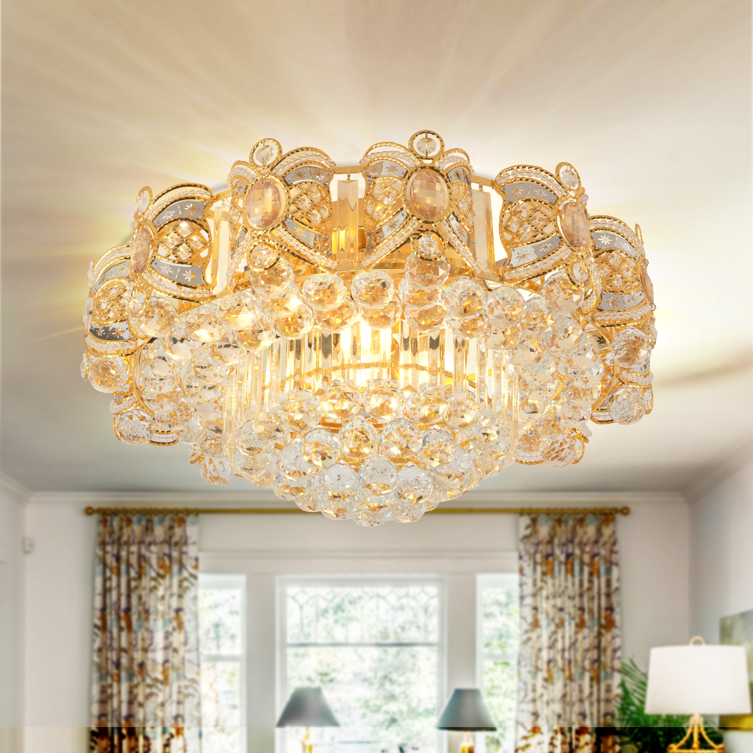House of Hampton Jaygo 23.5 inch 6 Light Gold Modern Crystal Flush ...