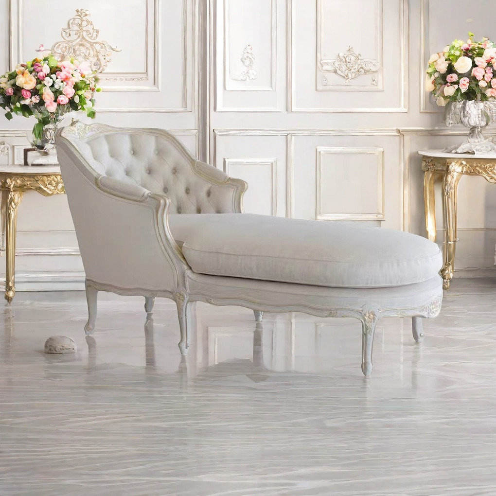 Axis Living Vintage Solid Wood Indoor Chaise Lounge Upholstered Chaise ...