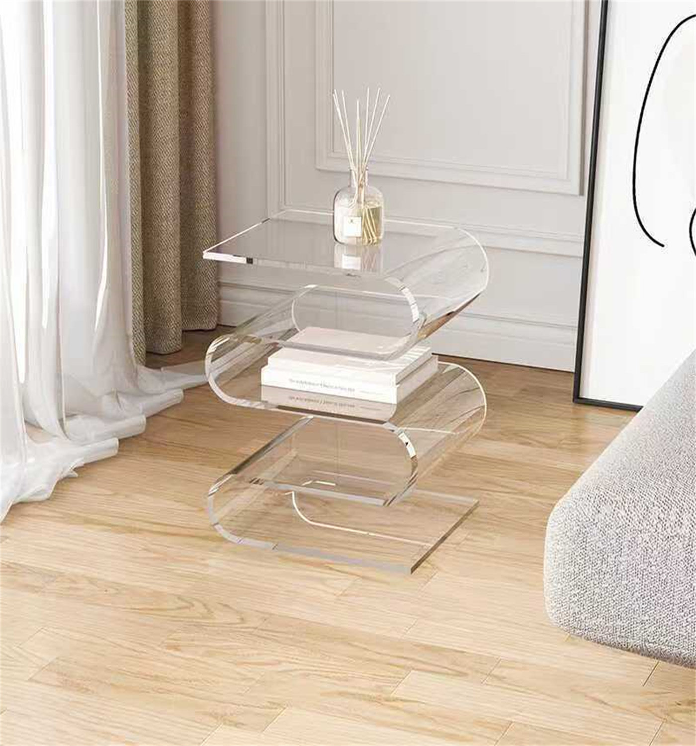 Kztmaea Modern S-Shaped Acrylic Coffee Table - Transparent & Brown End ...