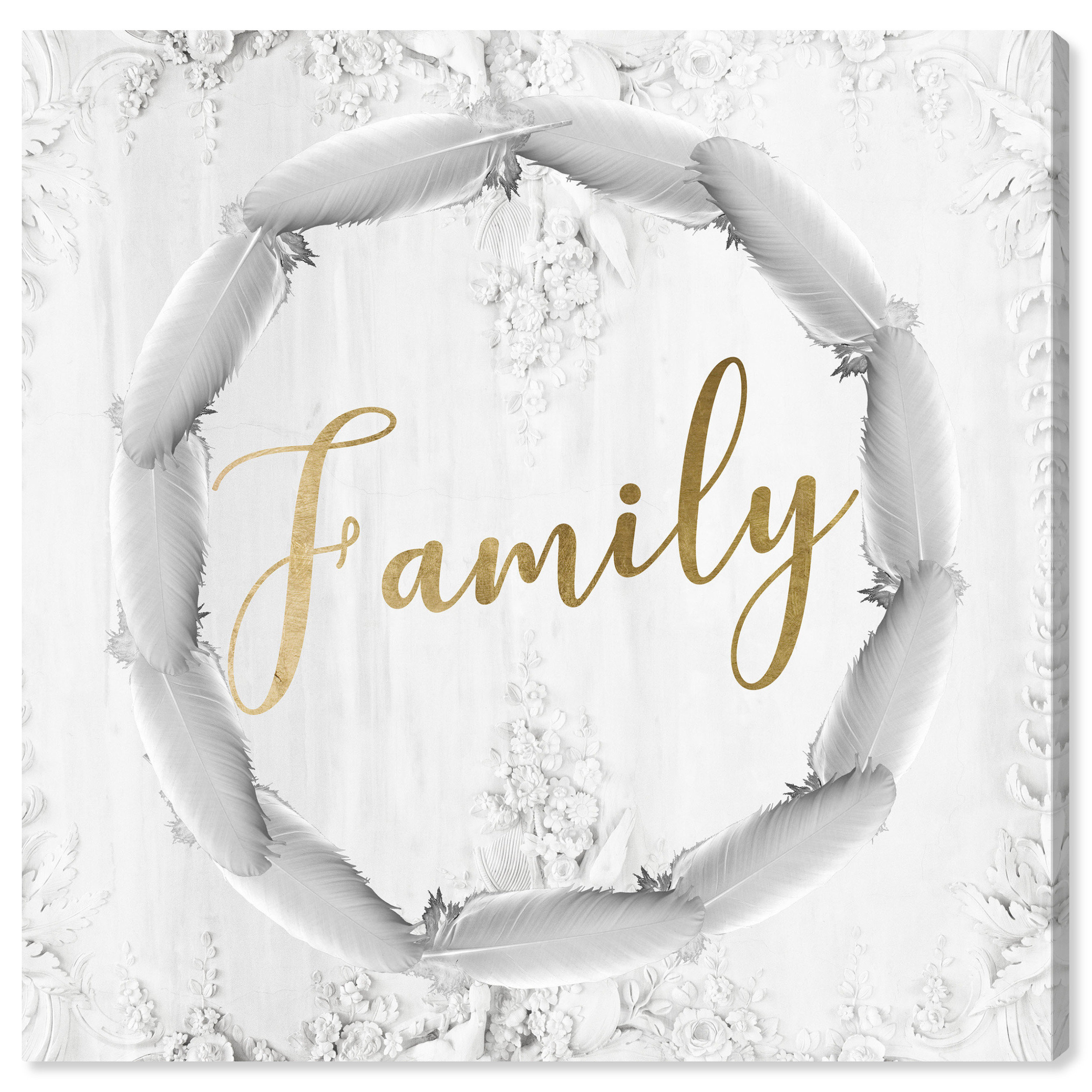 Trinx Typography and Quotes Family Gold and Feathers Modern Gold Canvas ...