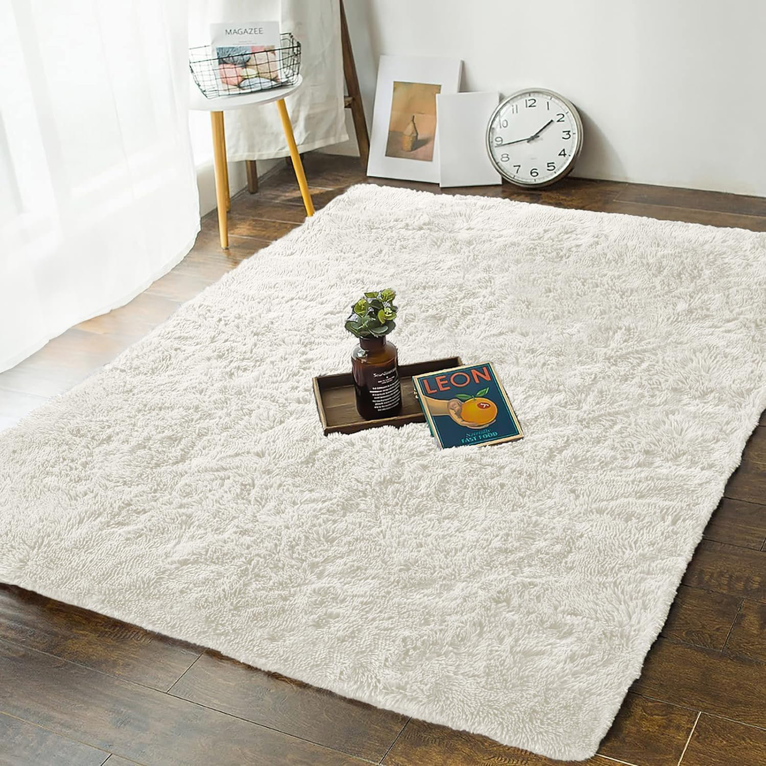 Everly Quinn Area Rug 5X7 For Living Room – Soft White Large Shaggy Rug ...