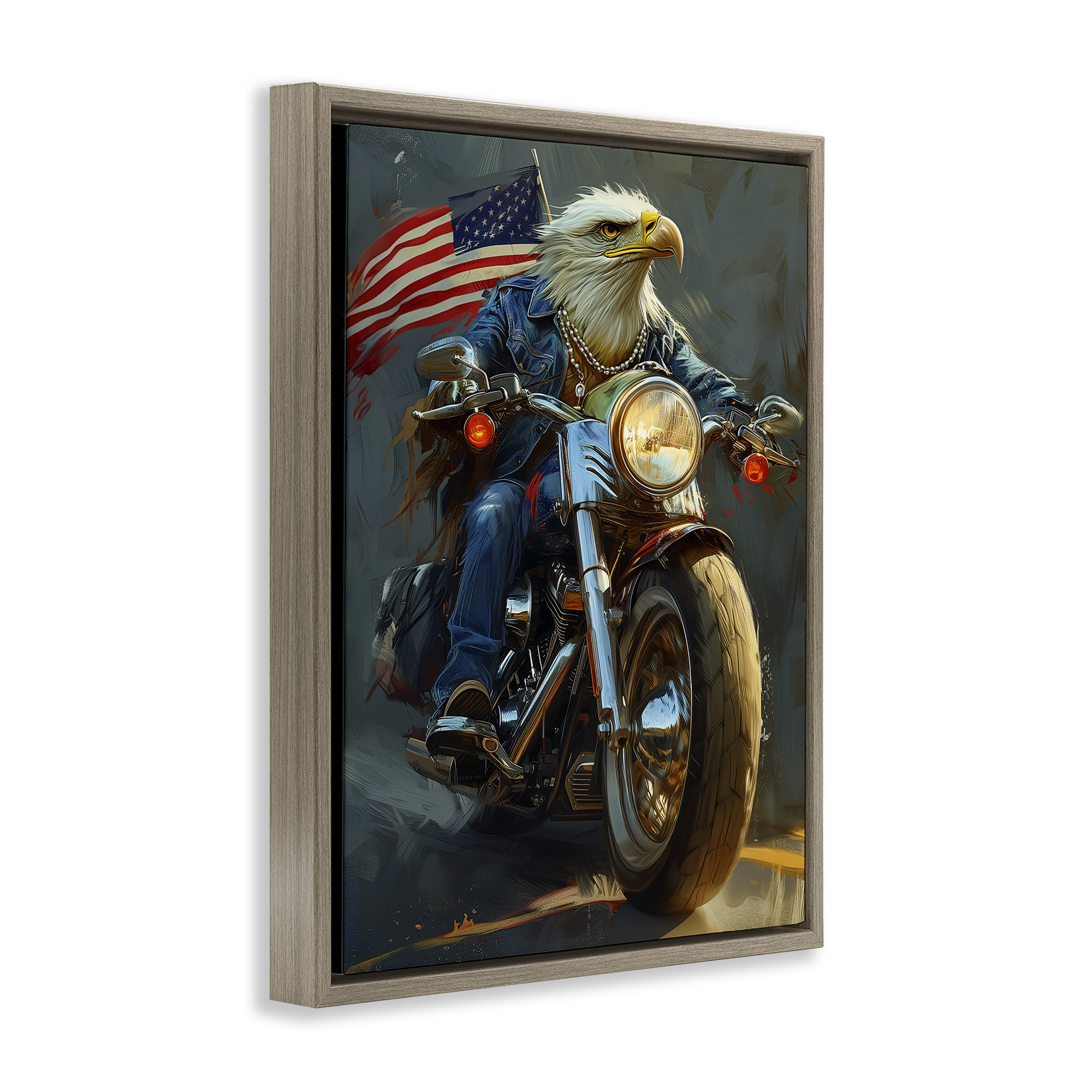 Trinx Patriotic Eagle Motorcycle Brown Framed Floater Canvas Wall Art ...