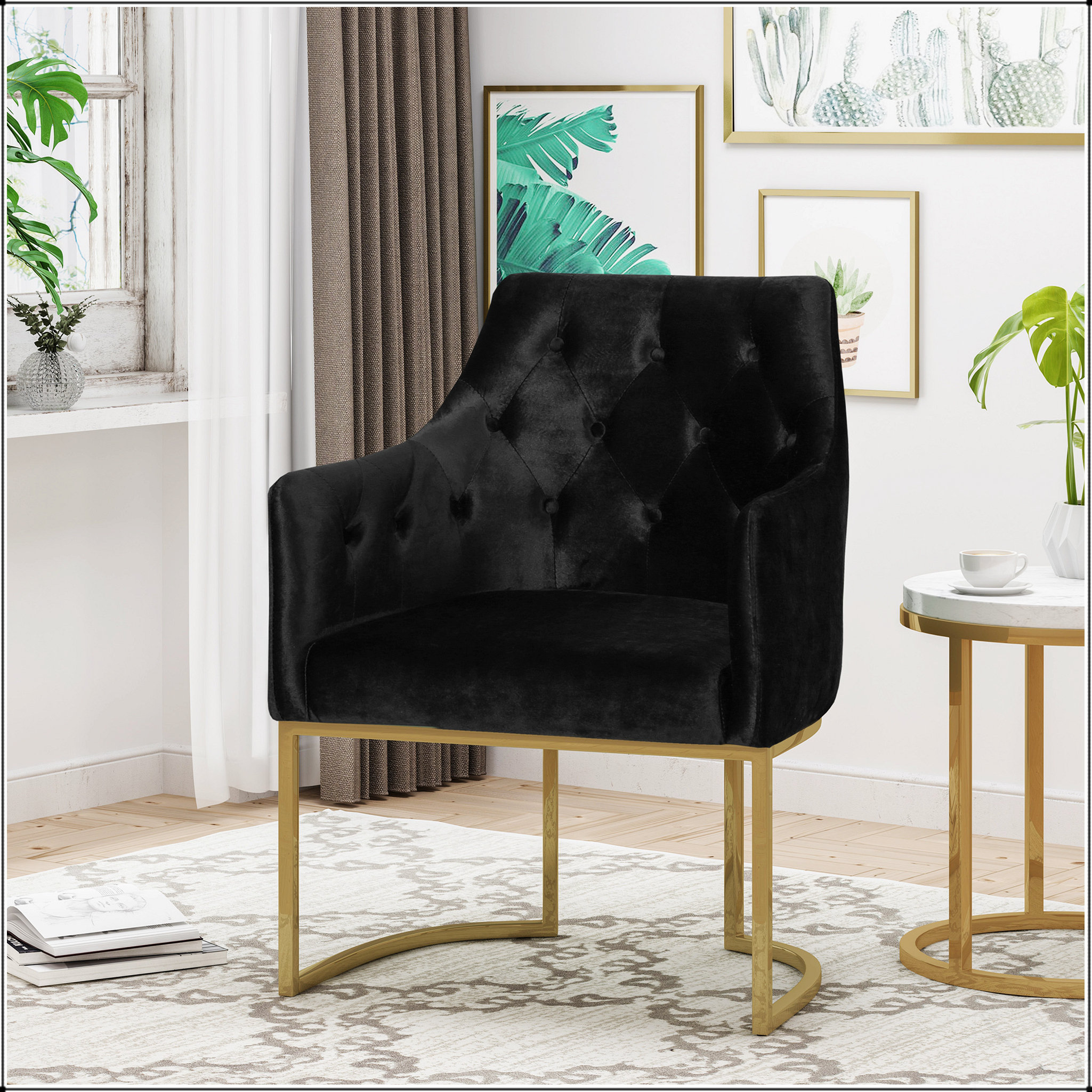 Latitude Run® Luxurious Plaid Gold Base Accent Chair, Combining Elegant ...