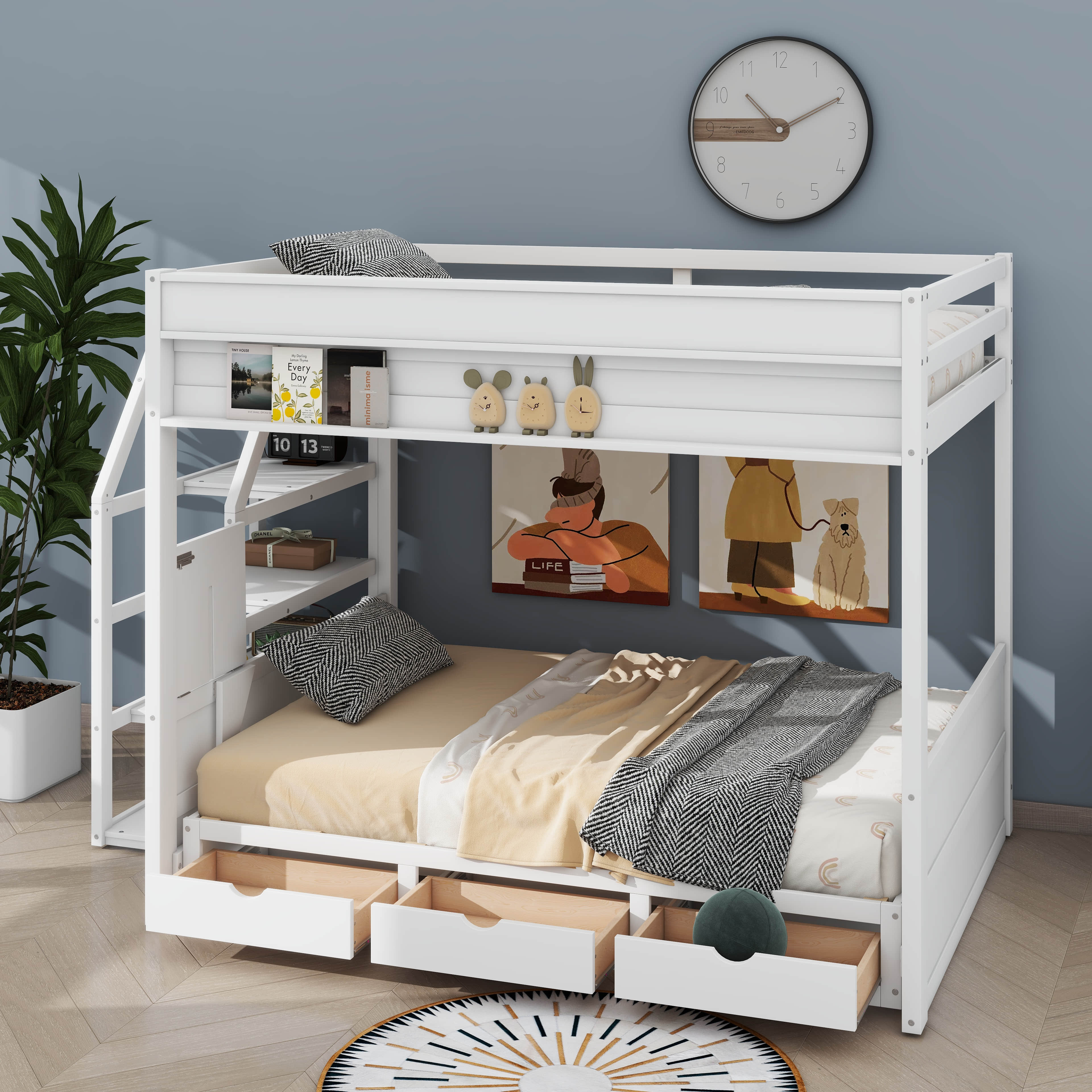 Harriet Bee Keiari Wood Full Size Convertible Bunk Bed With Storage ...