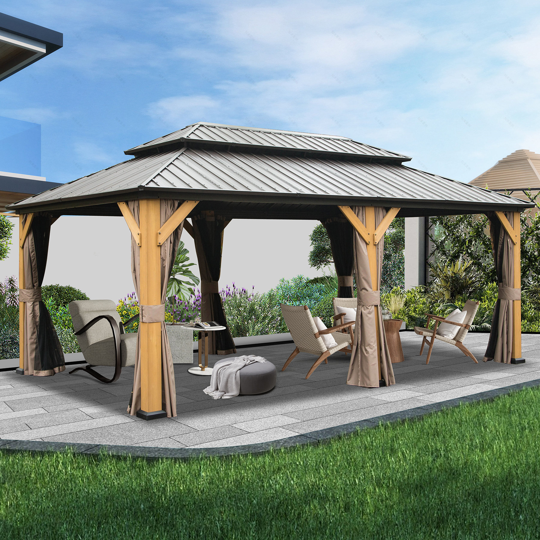 Domi Louvered Solid Wood Post Patio Gazebo with Metal Frame & Reviews ...