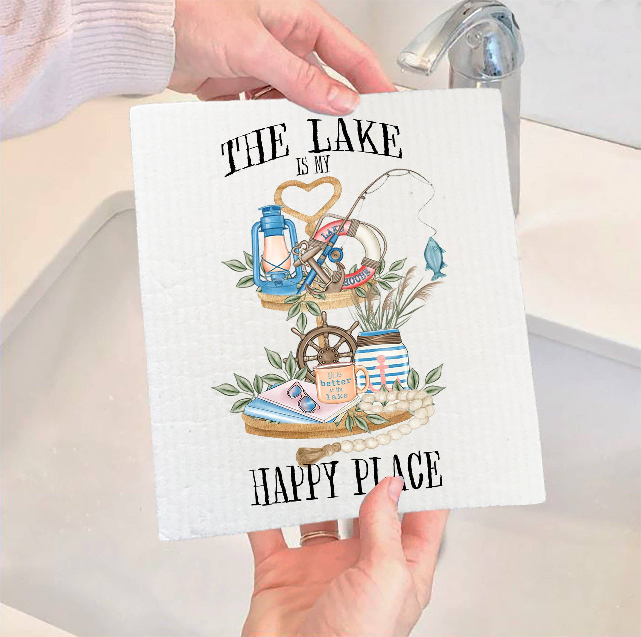 Breakwater Bay The Lake Is My Happy Place Swedish Dish Cloth ( Set Of 2 ...