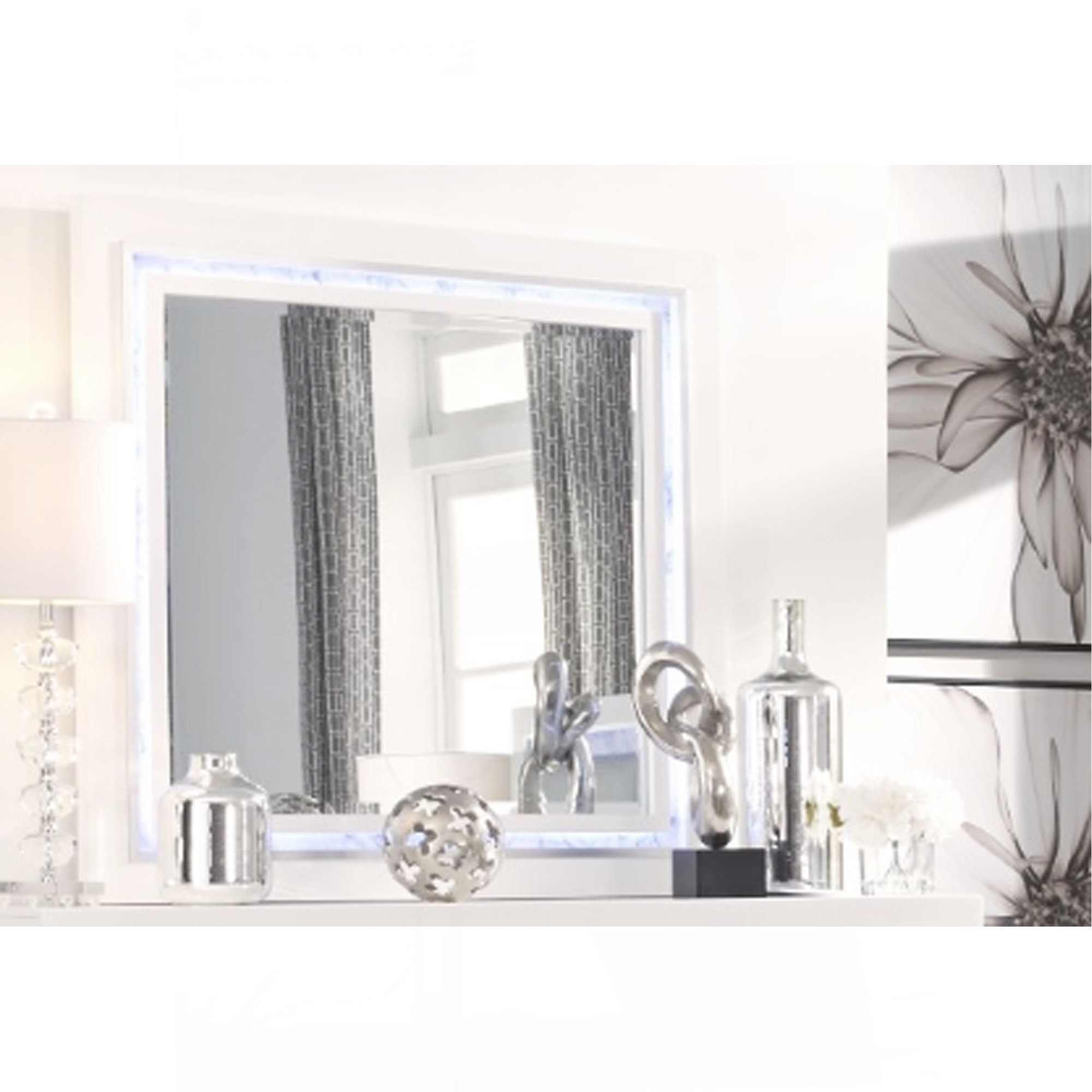 Ivy Bronx Skye Marble White Mirror With Led Lighting And Rubberwood ...