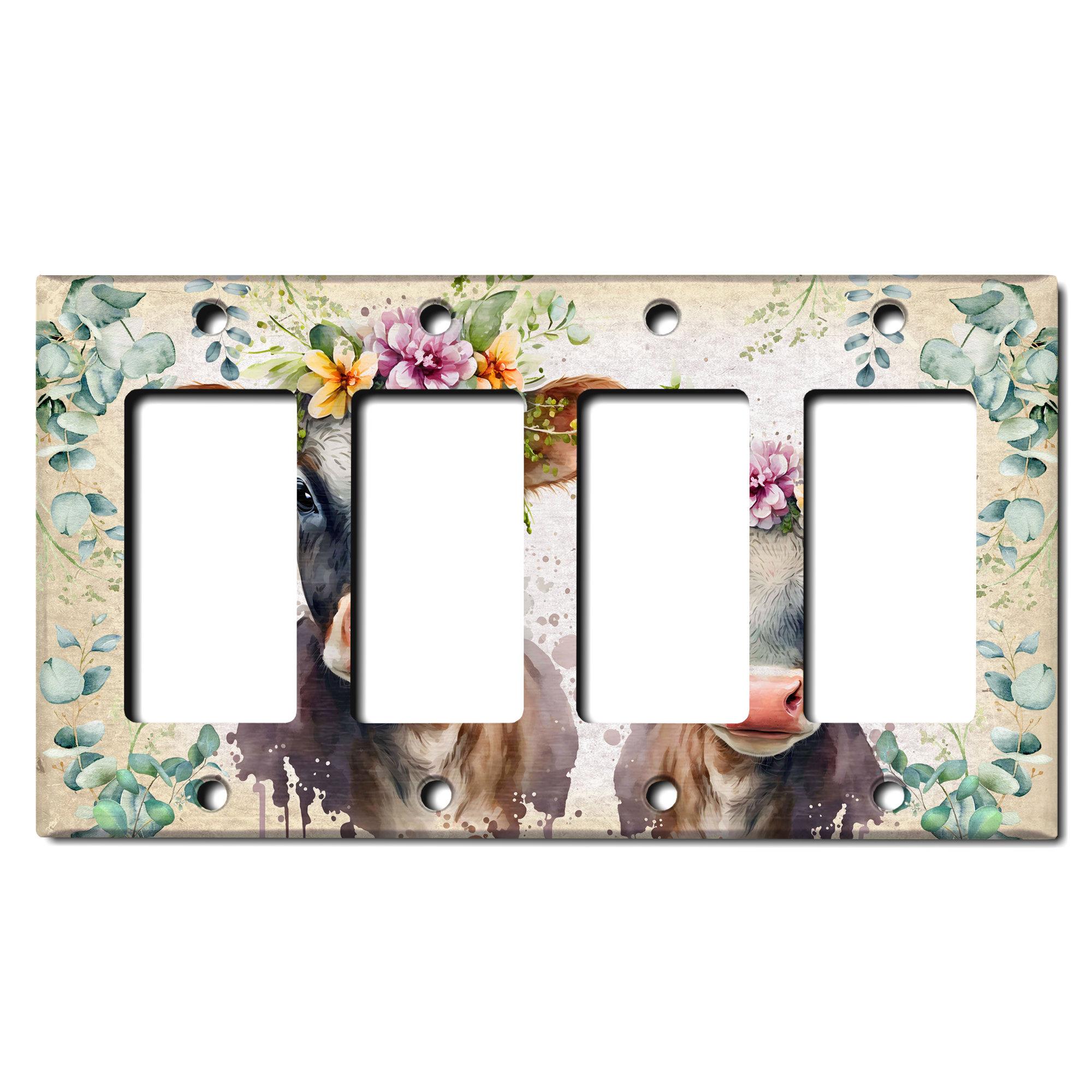 WorldAcc Metal Light Switch Plate Outlet Cover (Cute Cow Animal Flower ...