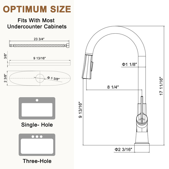 CASAINC Single-Handle Pull-Down Kitchen Faucet Single Hole Faucet with ...