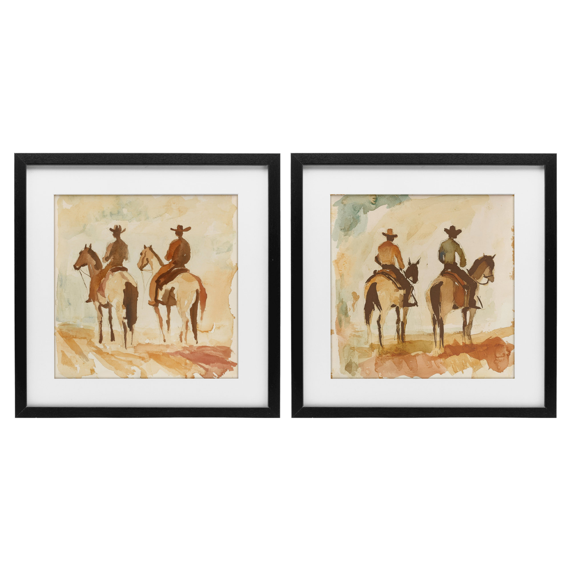 Ebern Designs Western Watercolor Cowboy Pairs 2pc Framed Print Under ...