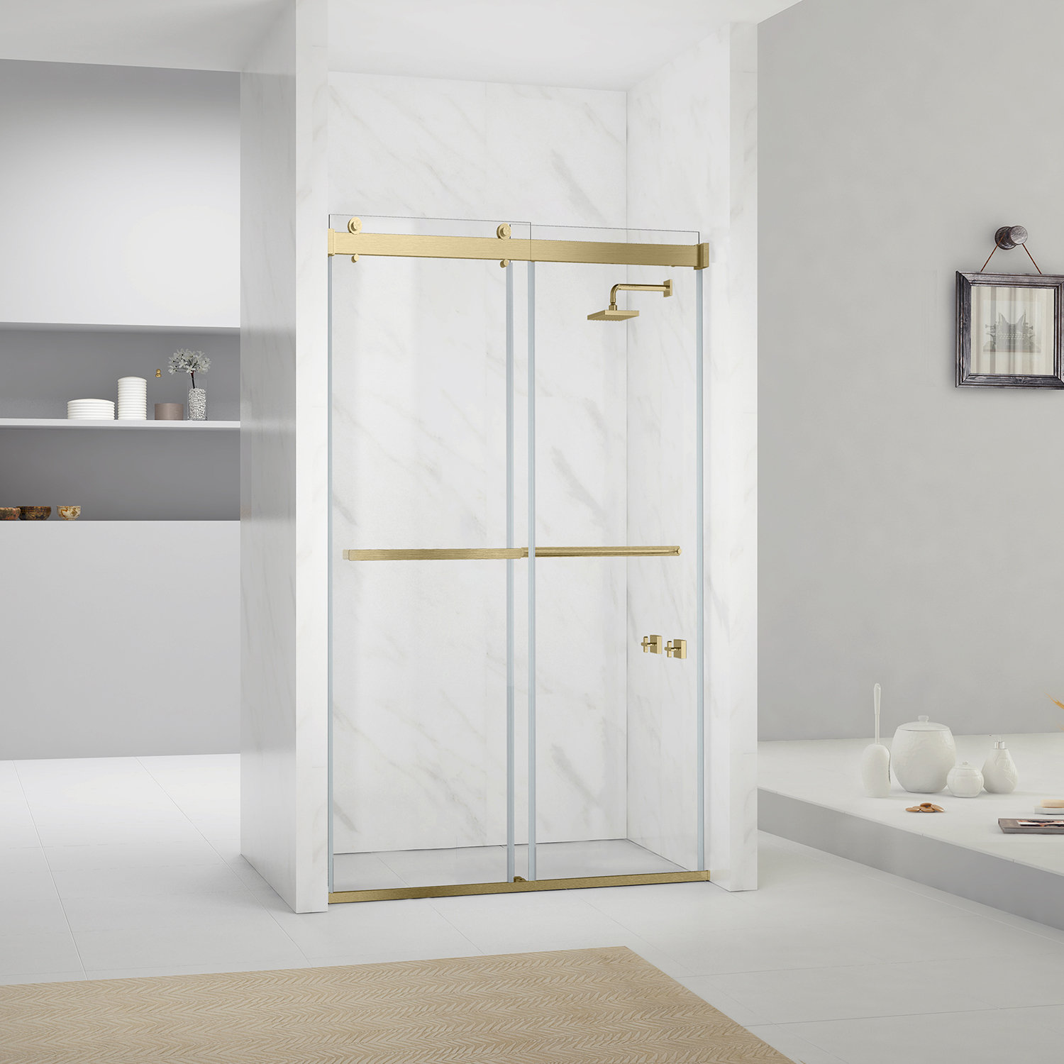 Vinnova Spezia 44" - 48" W x 76" H Double Sliding Semi-Frameless Shower Door & Reviews | Wayfair