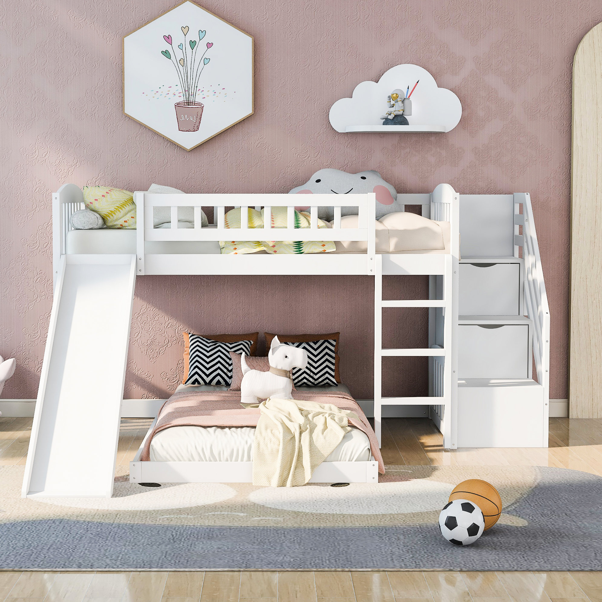 Harriet Bee Twin Over Bunk Bed With Drawers And Flexible Slide ...