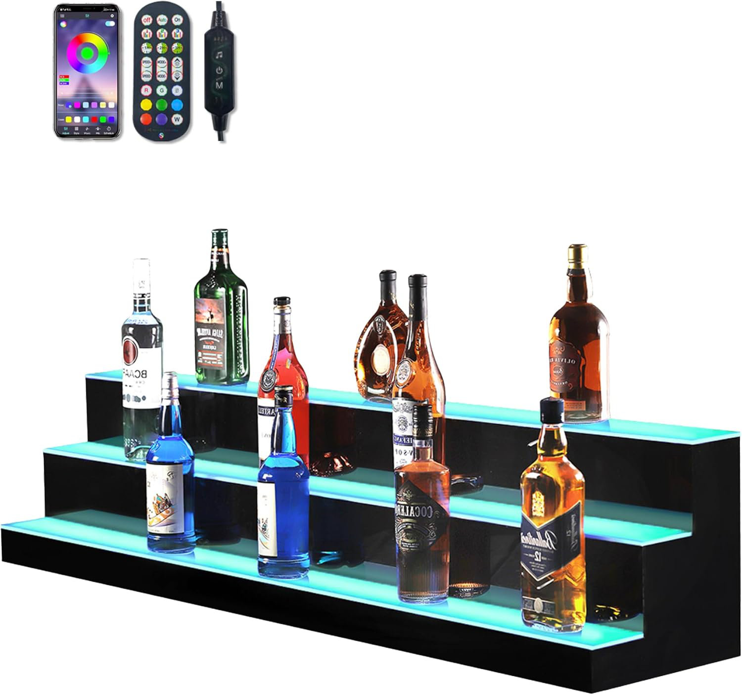 Ivy Bronx Acrylic 60 Inch 3 Tier Detachable LED Lighted Liquor Bottle ...