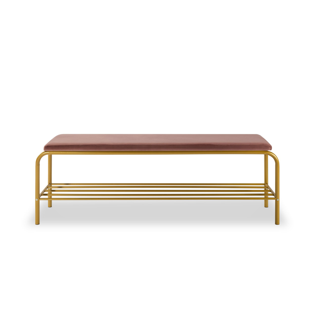 Mercer41 Shelves Storage Bench, Gold Bench, Metal Base Bench, Bedroom ...