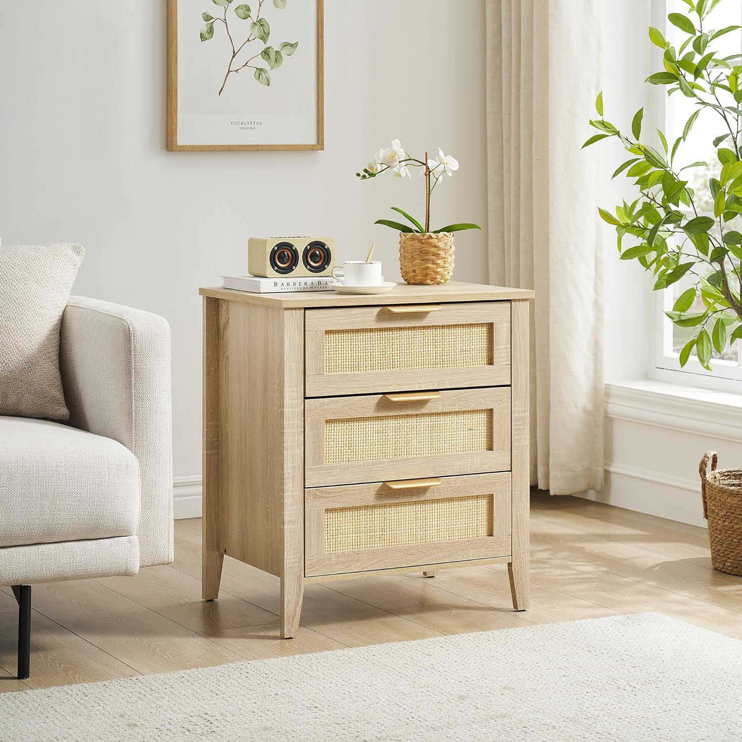 Bayou Breeze Rattan Nightstand, Boho Nightstand With 3 Natural Rattan ...