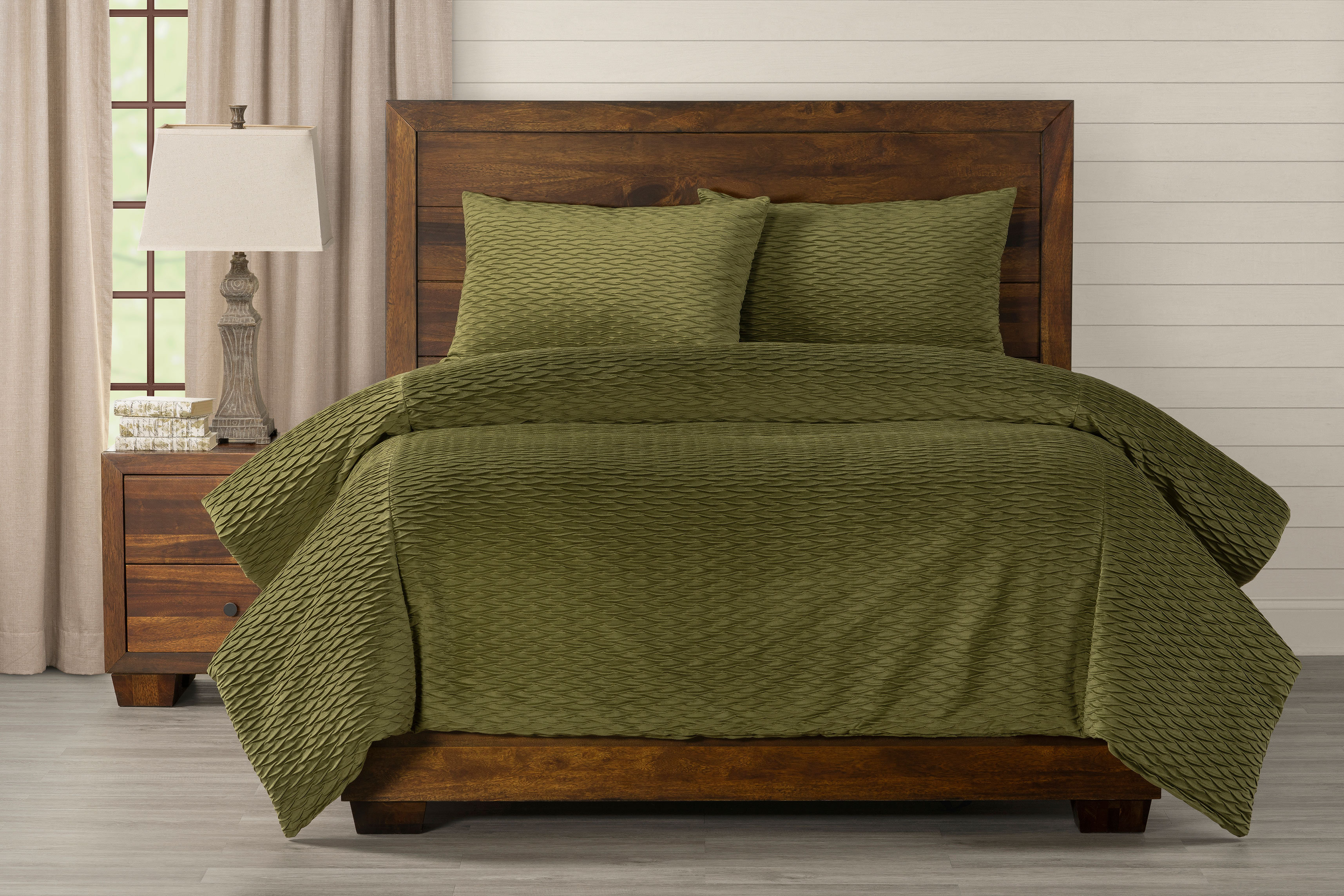 Smithsonian Pleated Velvet Olive Green Duvet Cover Set | Wayfair