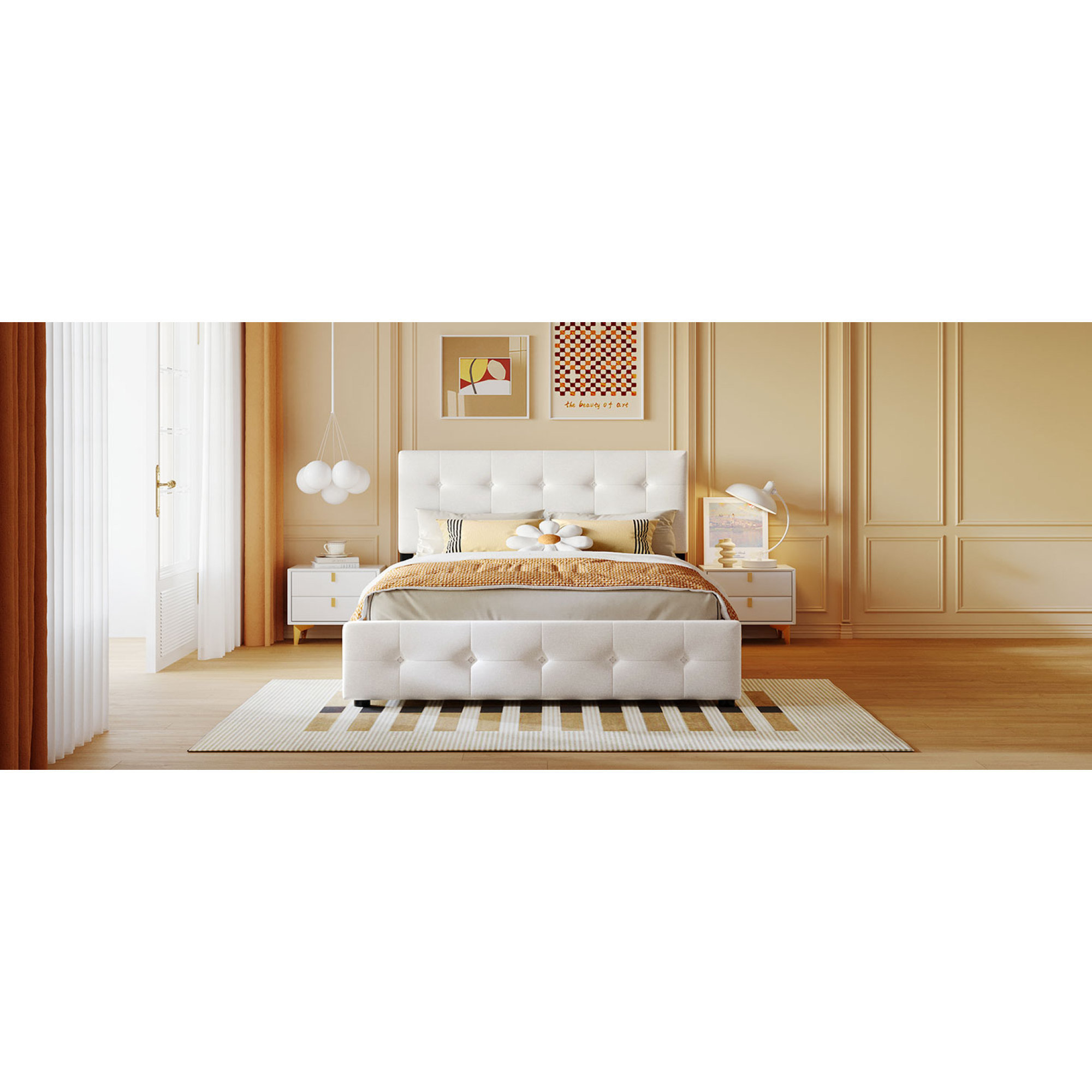 Hokku Designs Storage-savvy Upholstered Linen Elegant Queen Bed For A ...