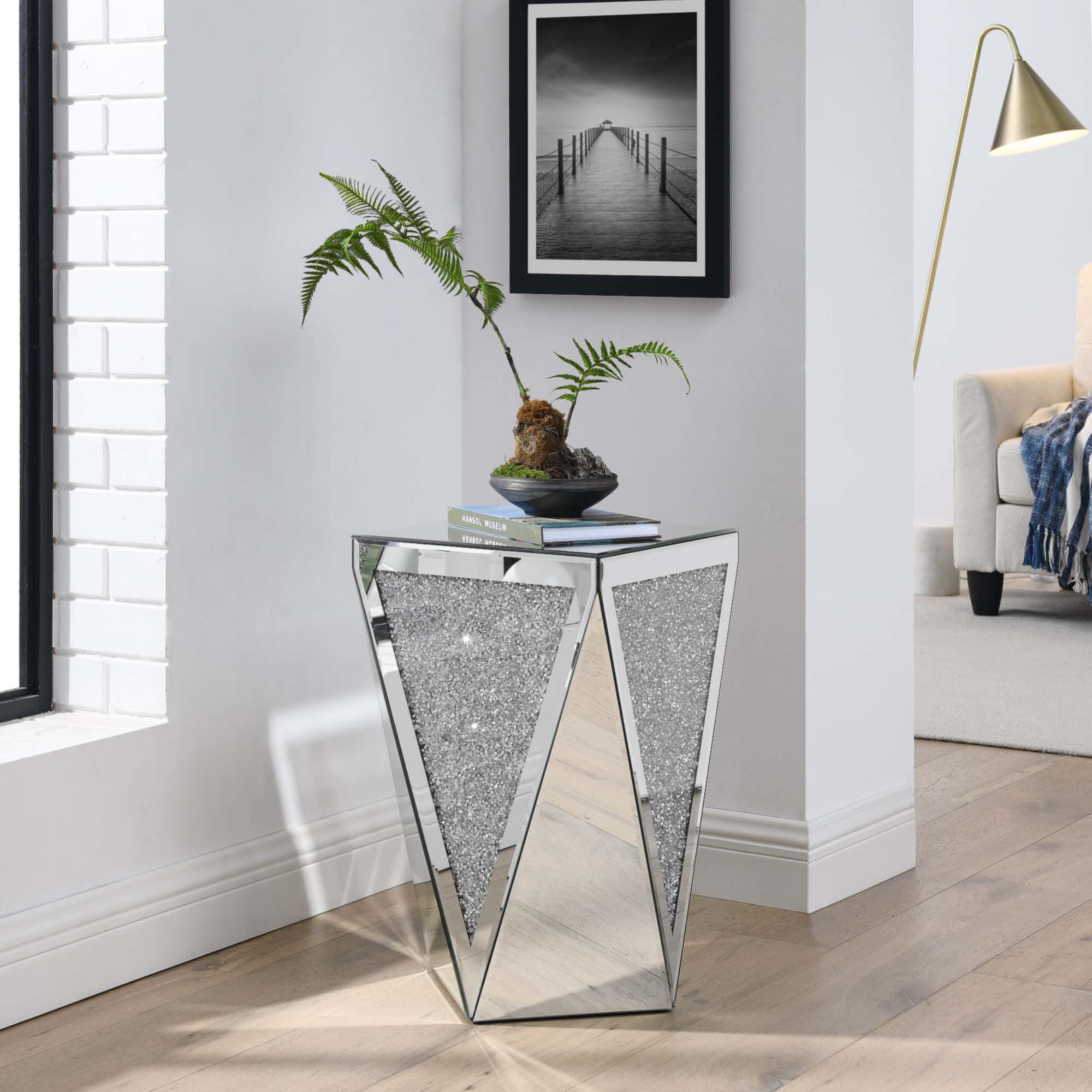 Everly Quinn Inverted Triangular Mirror Square Table | Wayfair