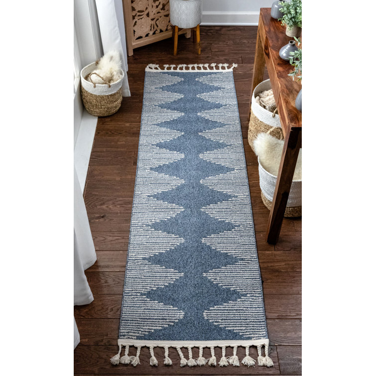 Well Woven Loop-De-Loop Geometric Machine Woven Denim Blue/Ivory Area ...