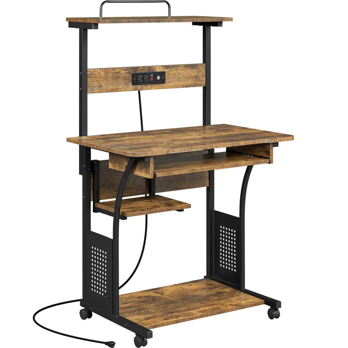 The Twillery Co.® Ulloa 3 Tiers Computer Desk with Charging Station for ...