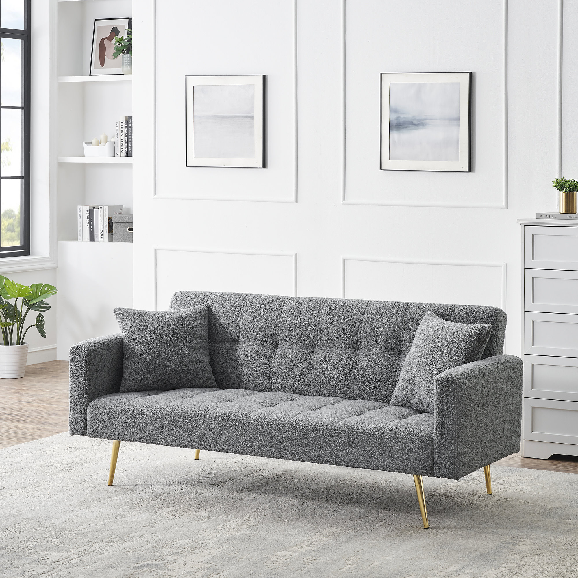 Mercer41 Quiniya 71.26" Modern Teddy Velvet Sofa Bed Folding Couch with ...