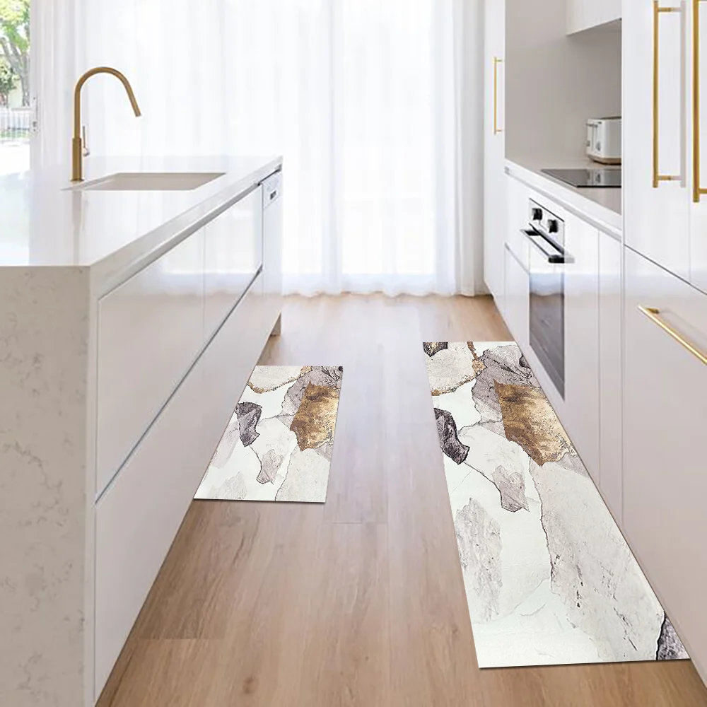 Mercer41 2 Pieces Modern Gold Kitchen Runner Mats Non-slip Abstract ...