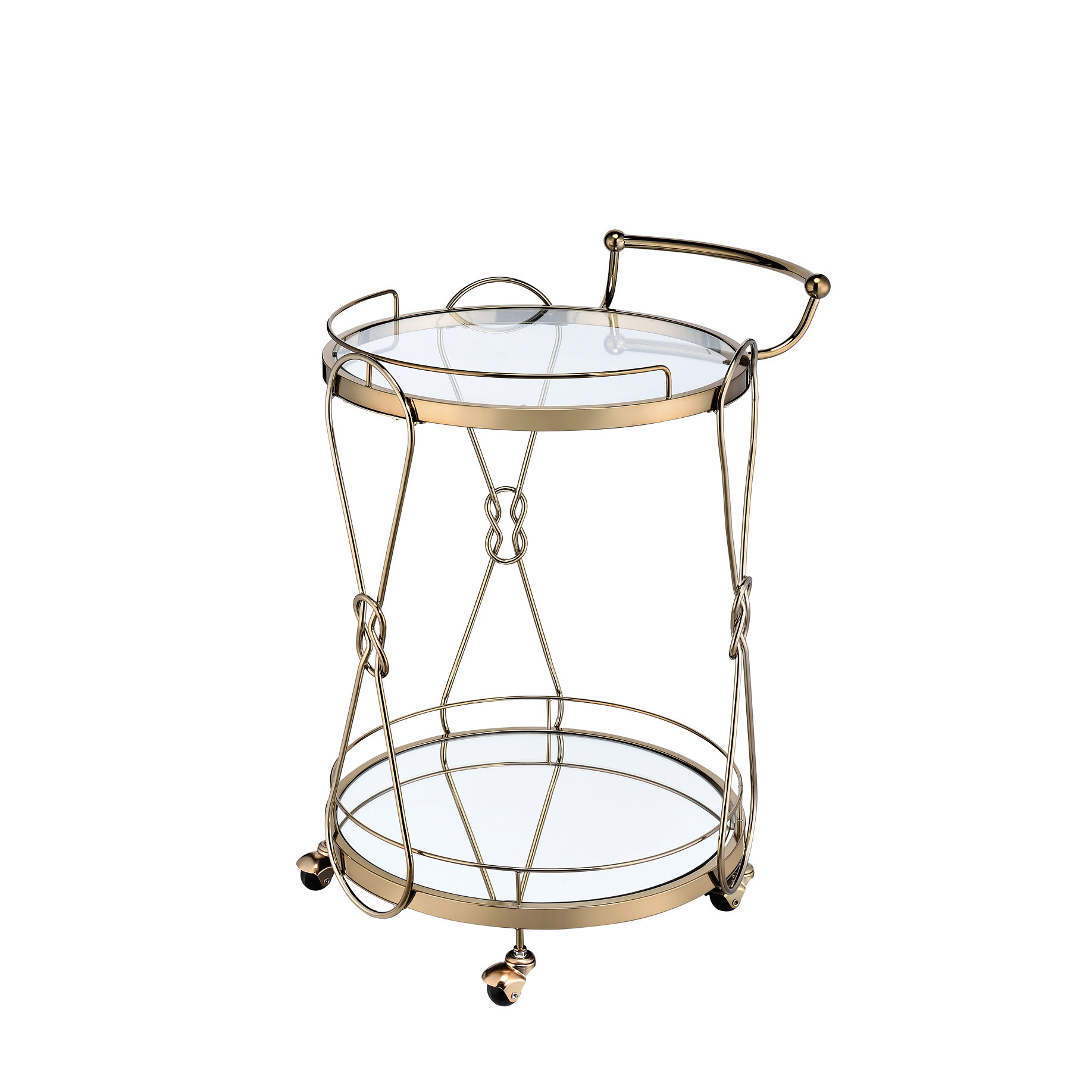 Mercer41 Champagne Finish Serving Cart, Round Shape, 2 Open Storage ...