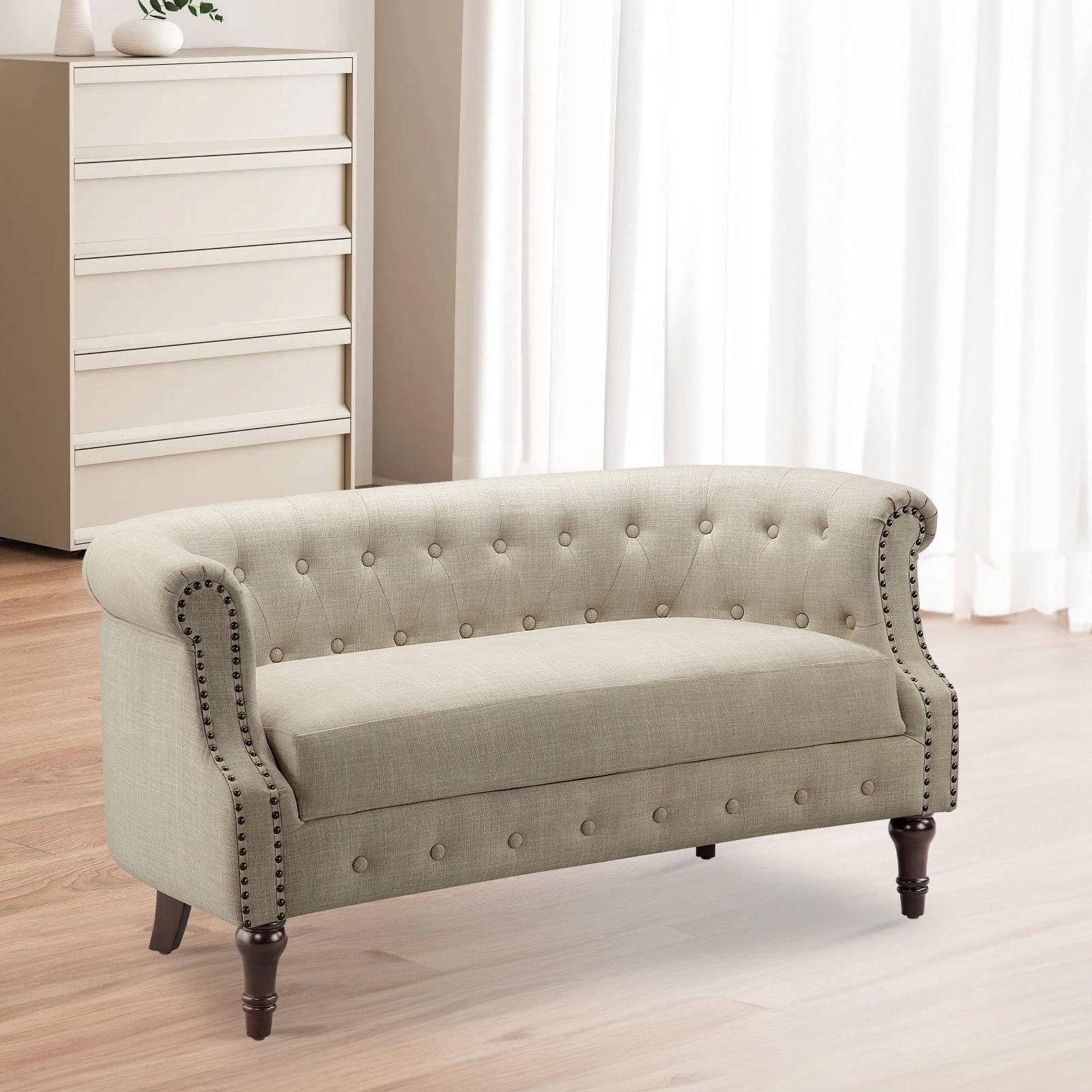 Charlton Home® 55" Livingroom Linen Loveseat. & Reviews | Wayfair