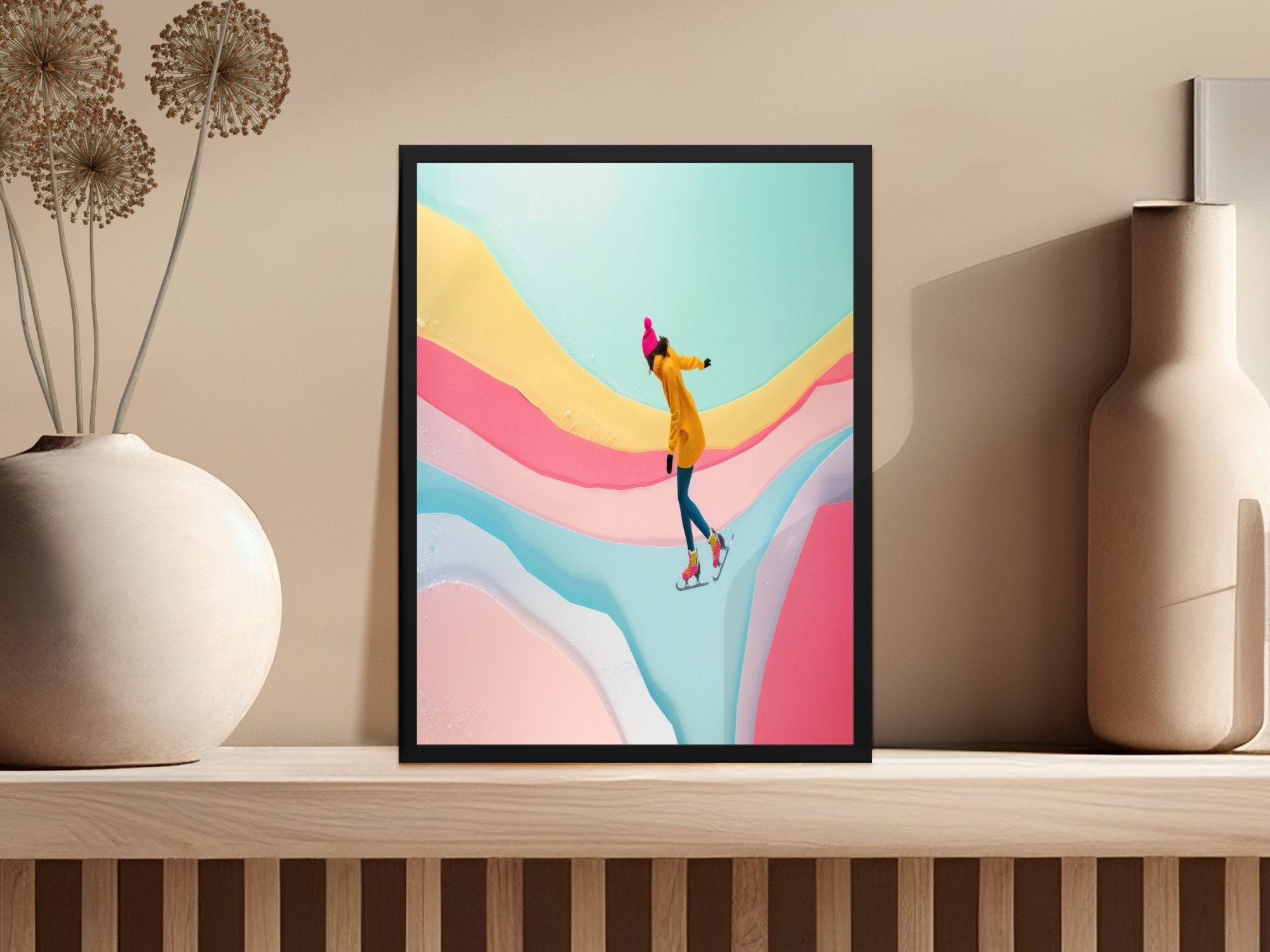 Brayden Studio Ice Skating Above Rainbow Dreamscape Colorful Art Framed ...