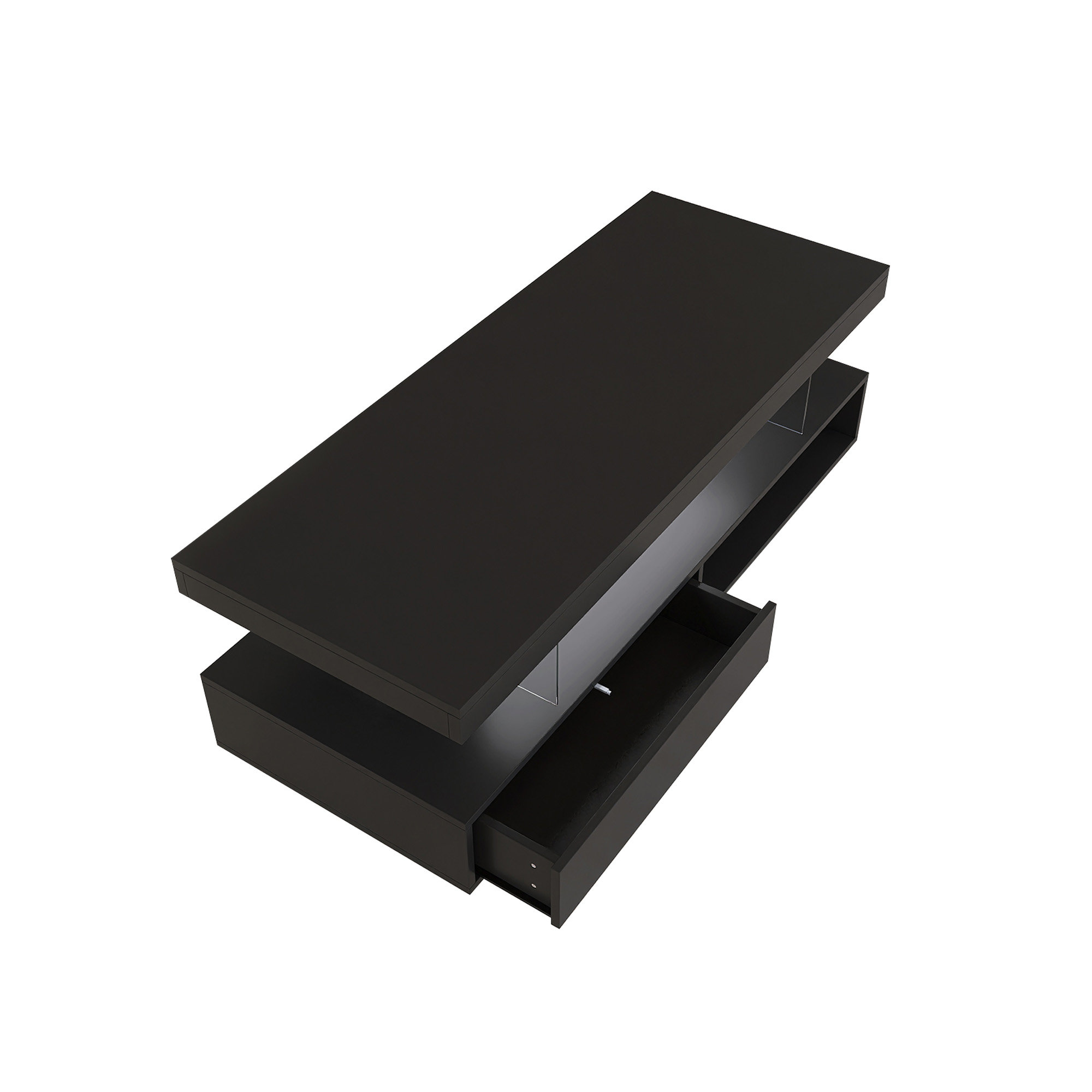 Ivy Bronx Black Modern LED Coffee Table With 2 Drawers | Wayfair