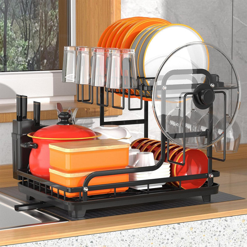 Kiflic 2 Tier Dish Drying Rack with Drainboard, Dish Racks for Kitchen ...