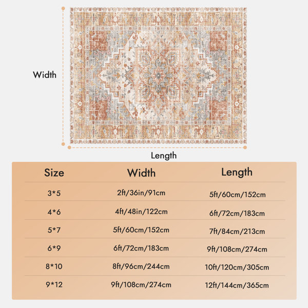 Charlton Home® Washable Area Rugs Boho Floral Living Room Vintage Low ...