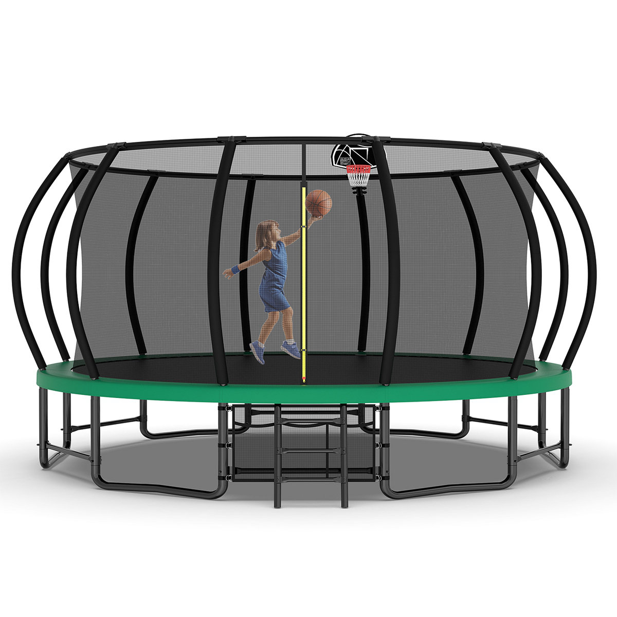 WANDINGT 16FT Outdoor Trampoline Pumpkin Trampolines With Curved Poles ...