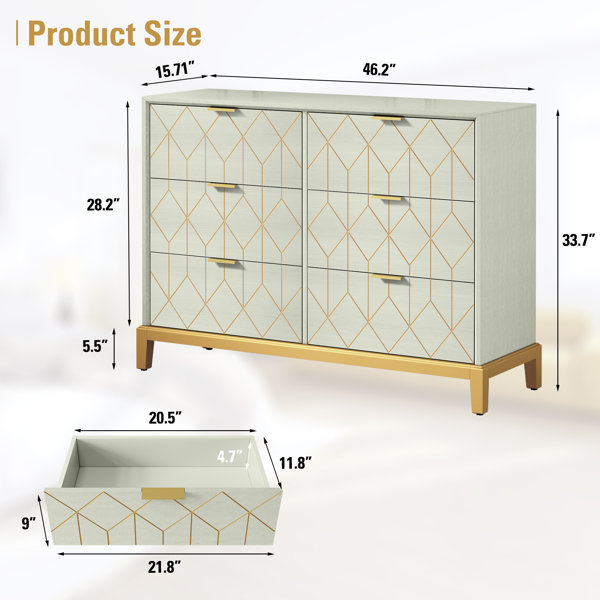 Mercer41 6 Drawer Dresser with Gold Trim | Wayfair