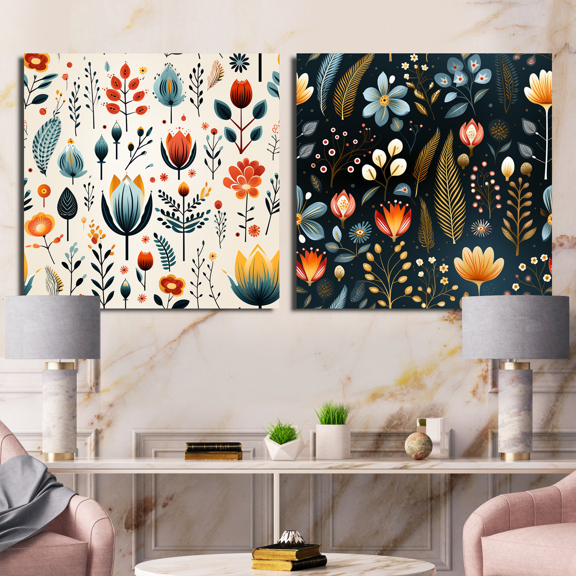Design Art Scandinavian Yellow And White Collage - Abstract Botanicals ...