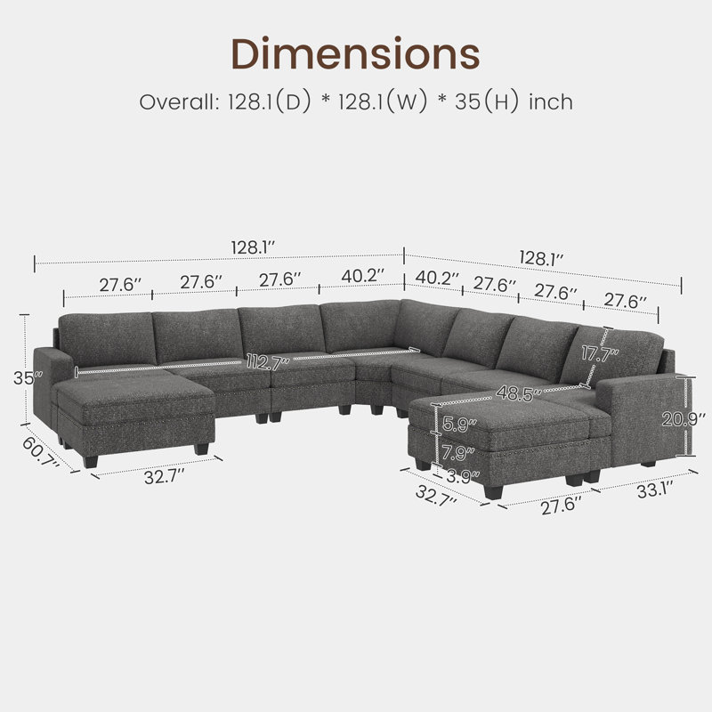 Wade Logan® Anureet Oversized Modular Corner Sectional U Shaped ...