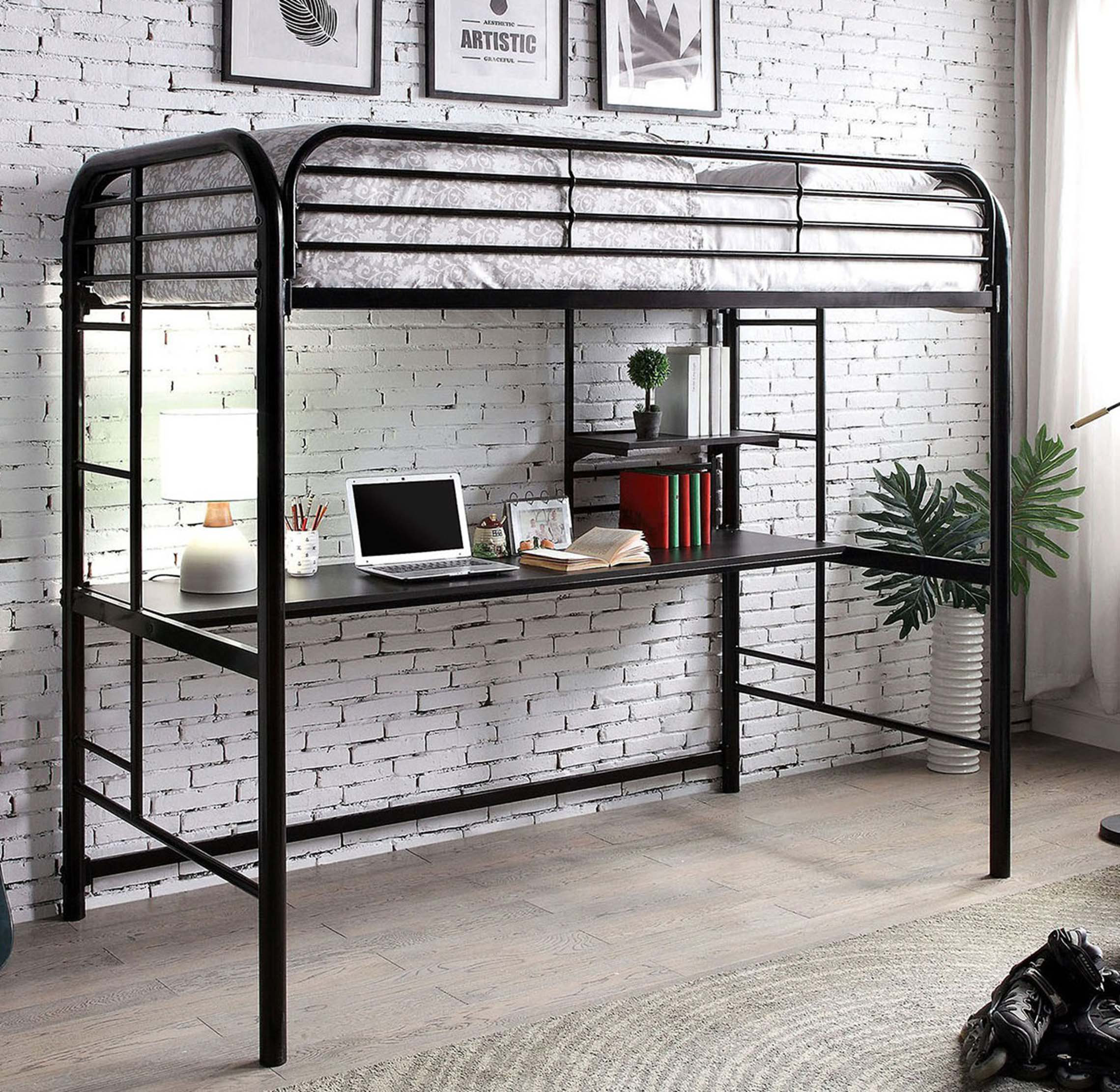 Mason & Marbles Bed Contemporary Style Metal Structure Attached Ladder ...