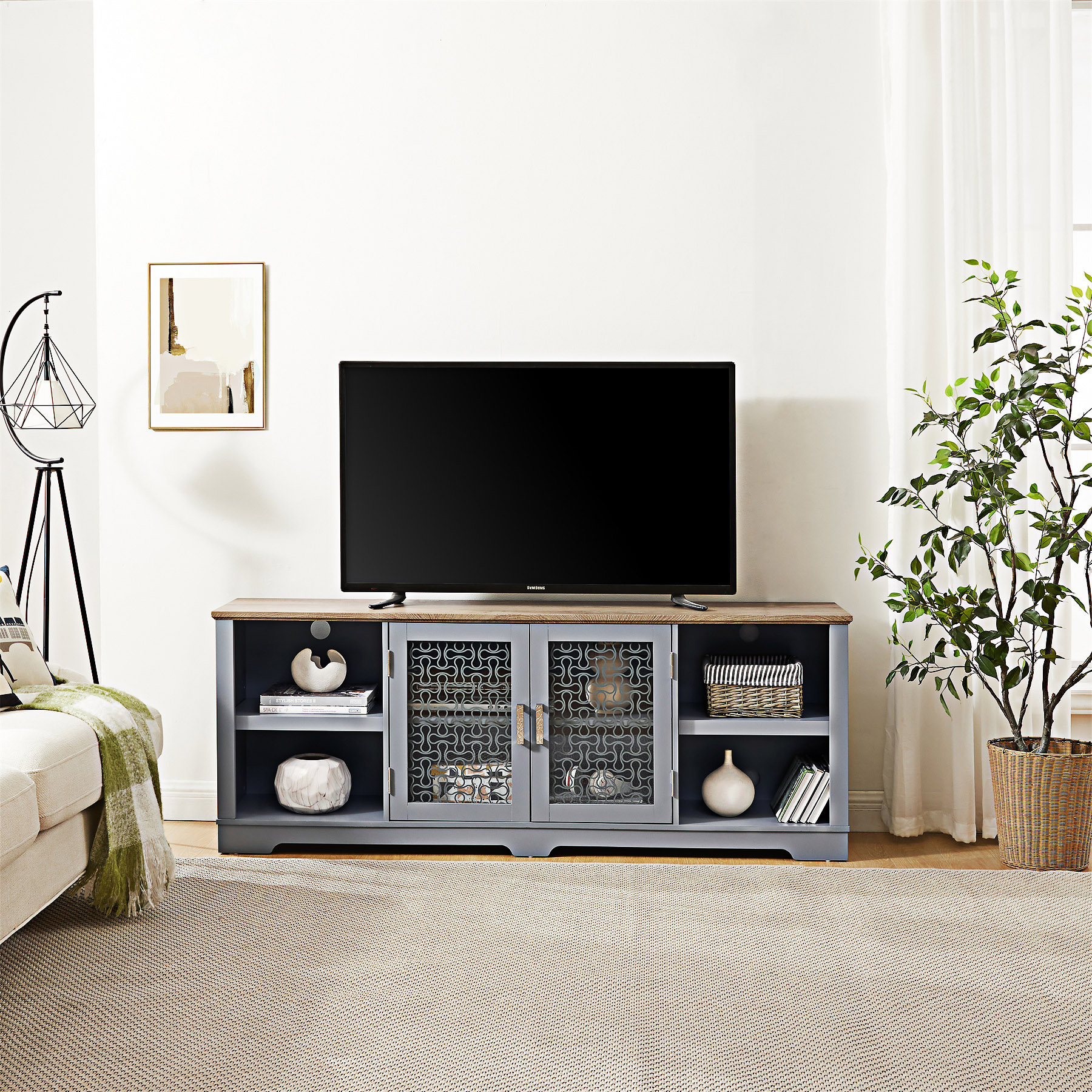 August Grove® Farmhouse TV Media Stand Entertainment Console With Open ...