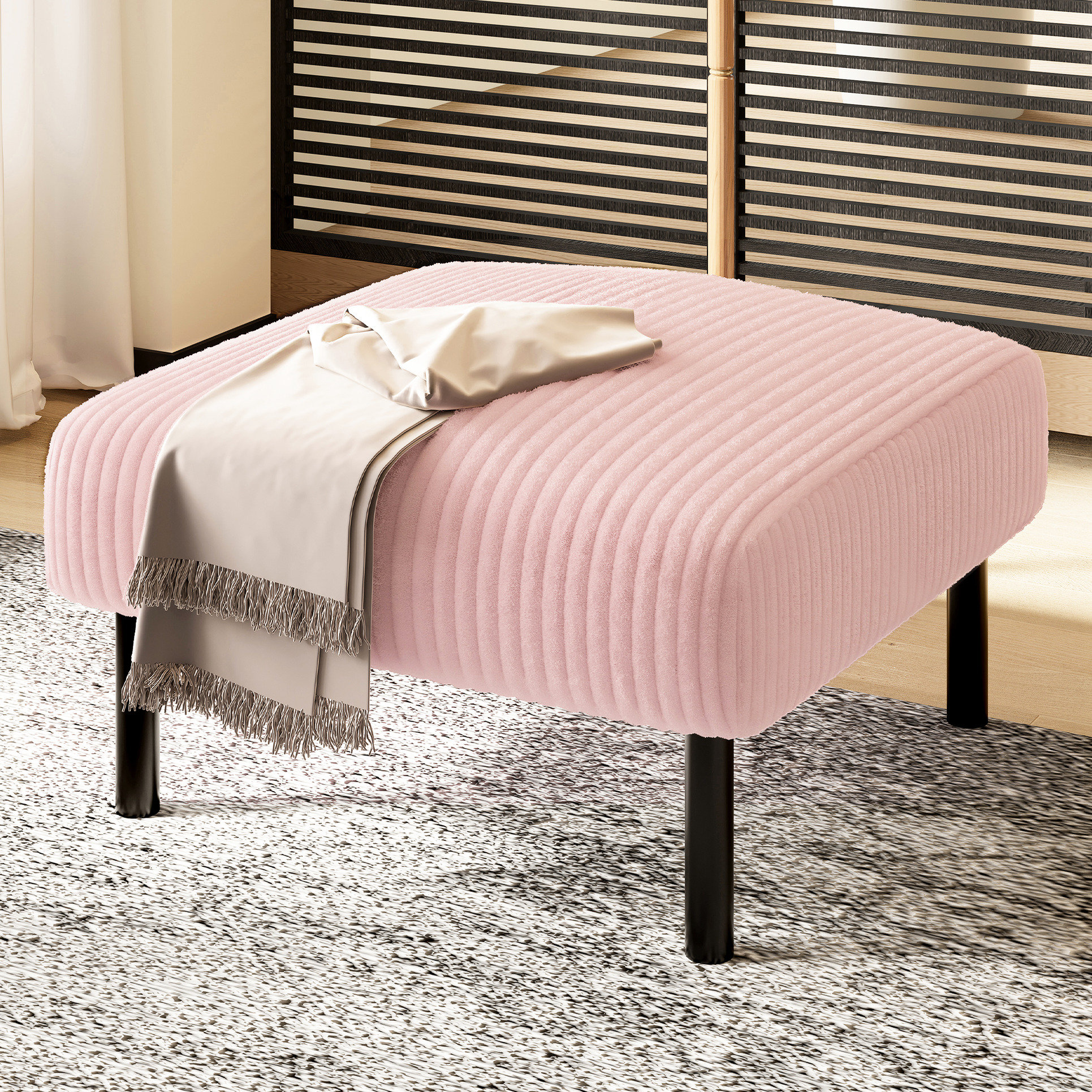 Ebern Designs Footstool With Legs, Square Corduroy Soft Seat, Support ...