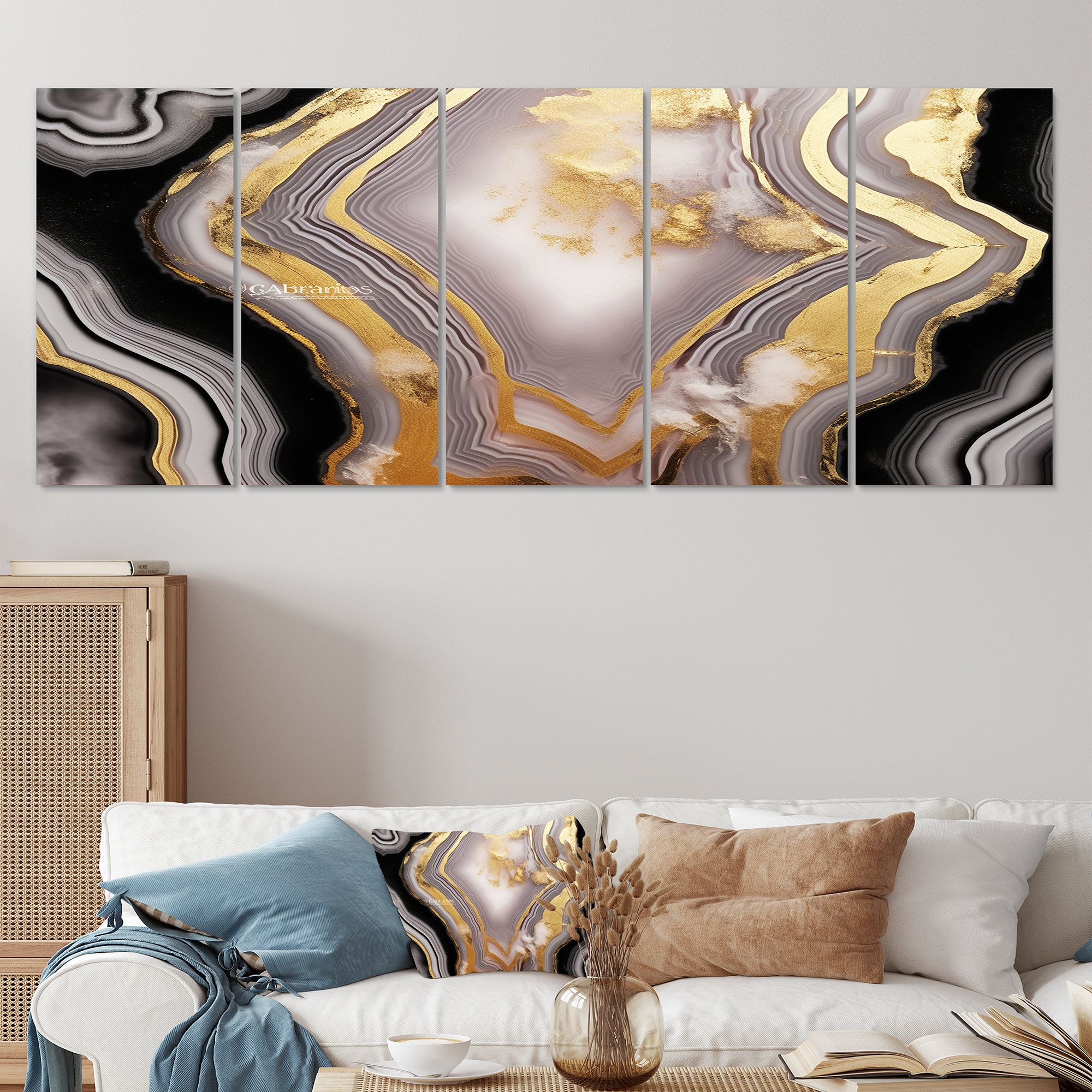 Design Art Opulent Glam Agate Black Gold II - Marble Wall Art Decor 5 ...