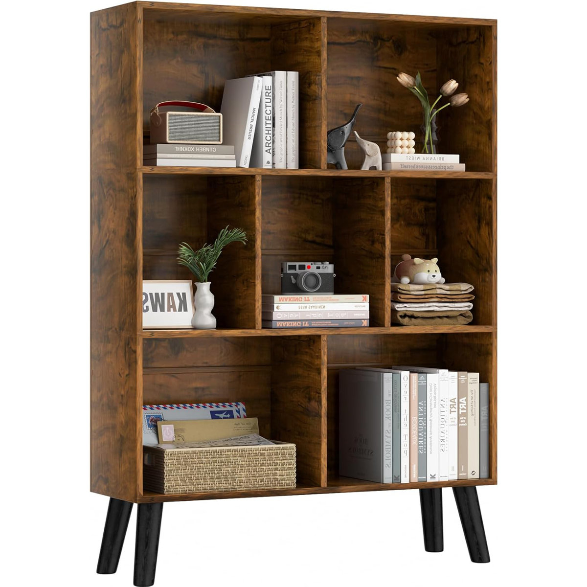George Oliver 43.3" H x 31.5" W Wood Cube Bookcase Vertical Book Rack ...