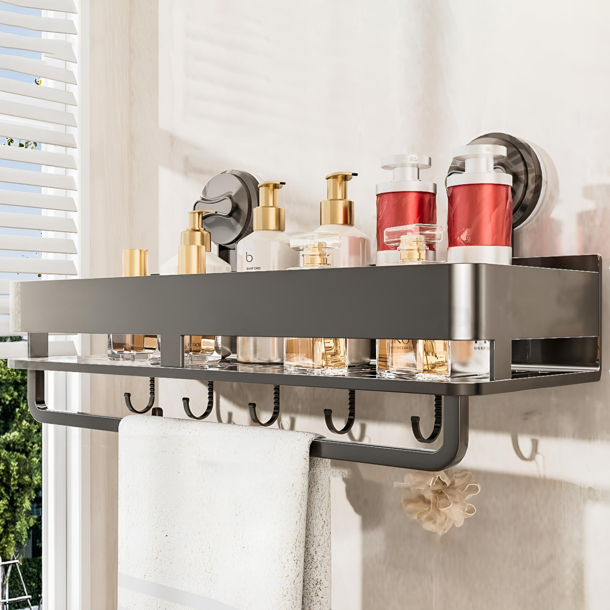 Rebrilliant Non Perforated Suction Cup Storage Rack, Bathroom Wall ...