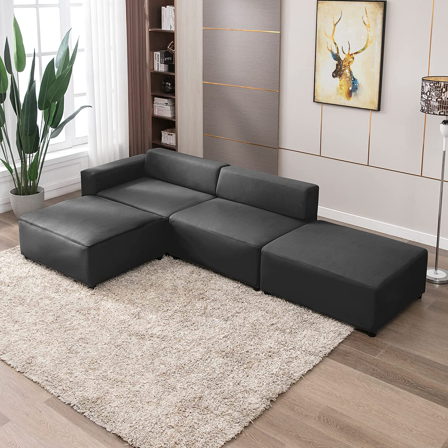 Latitude Run® Gudde 113" Wide Faux Leather Reversible Modular Sofa ...