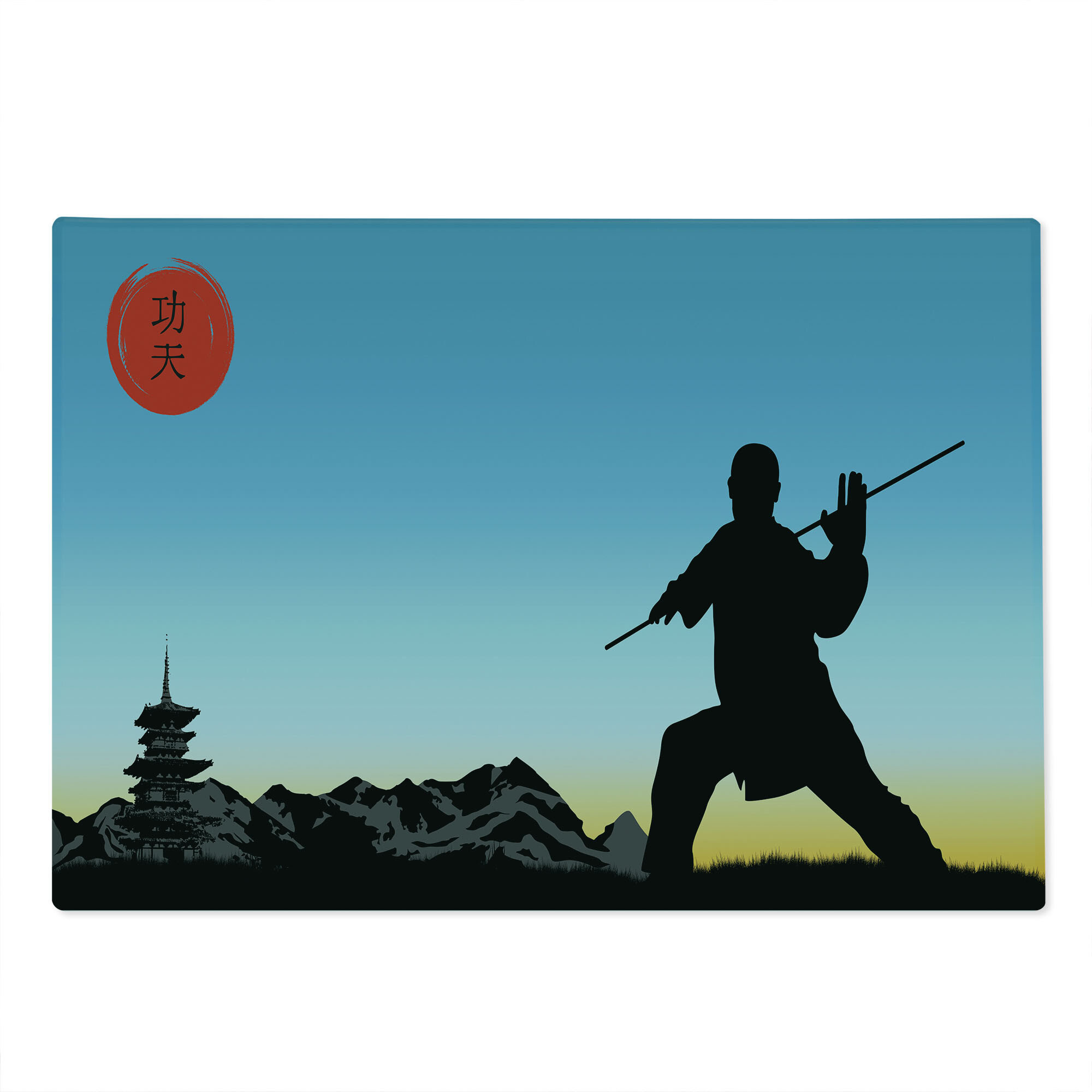 Ambesonne Kung Fu Cutting Board Large Size Man Technique of Karate Sky ...