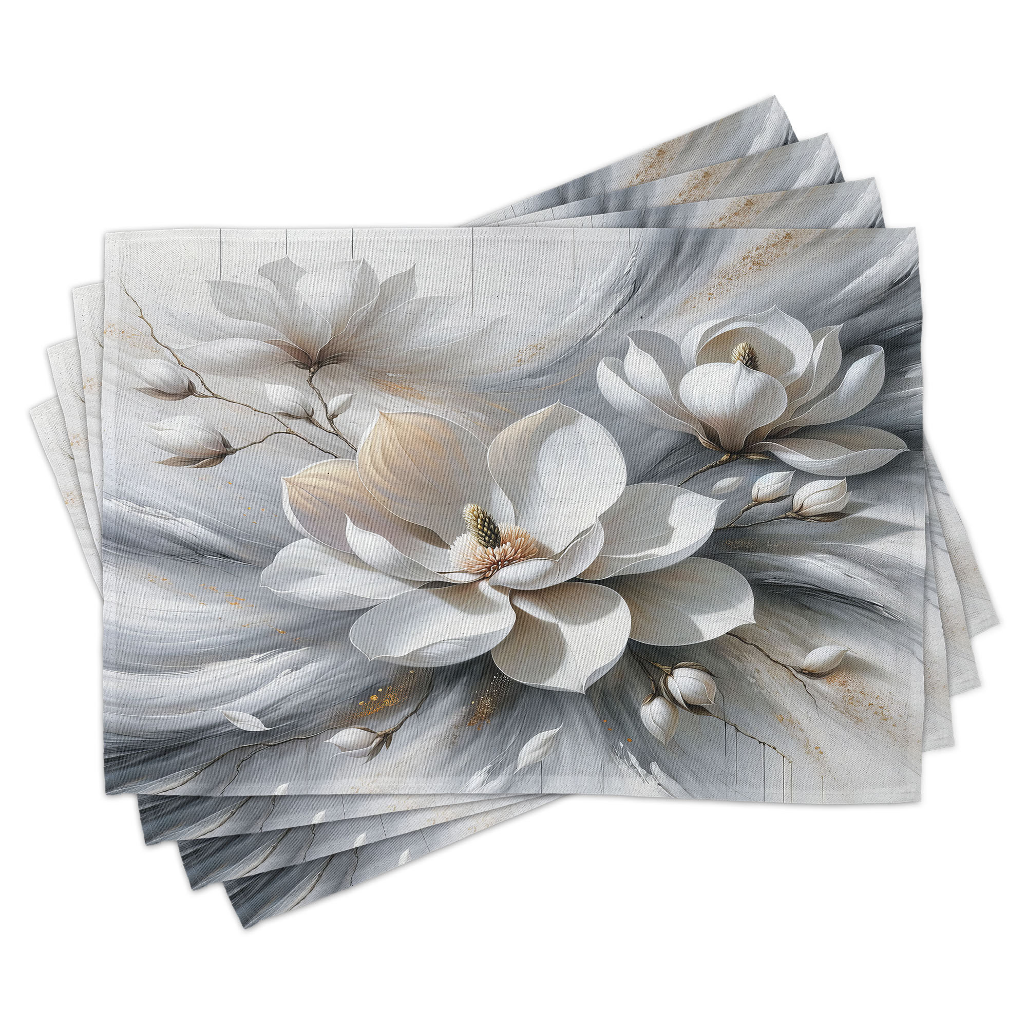Ambesonne Grey Place Mats Set of 4 Realistic Magnolia Abstract Standard ...